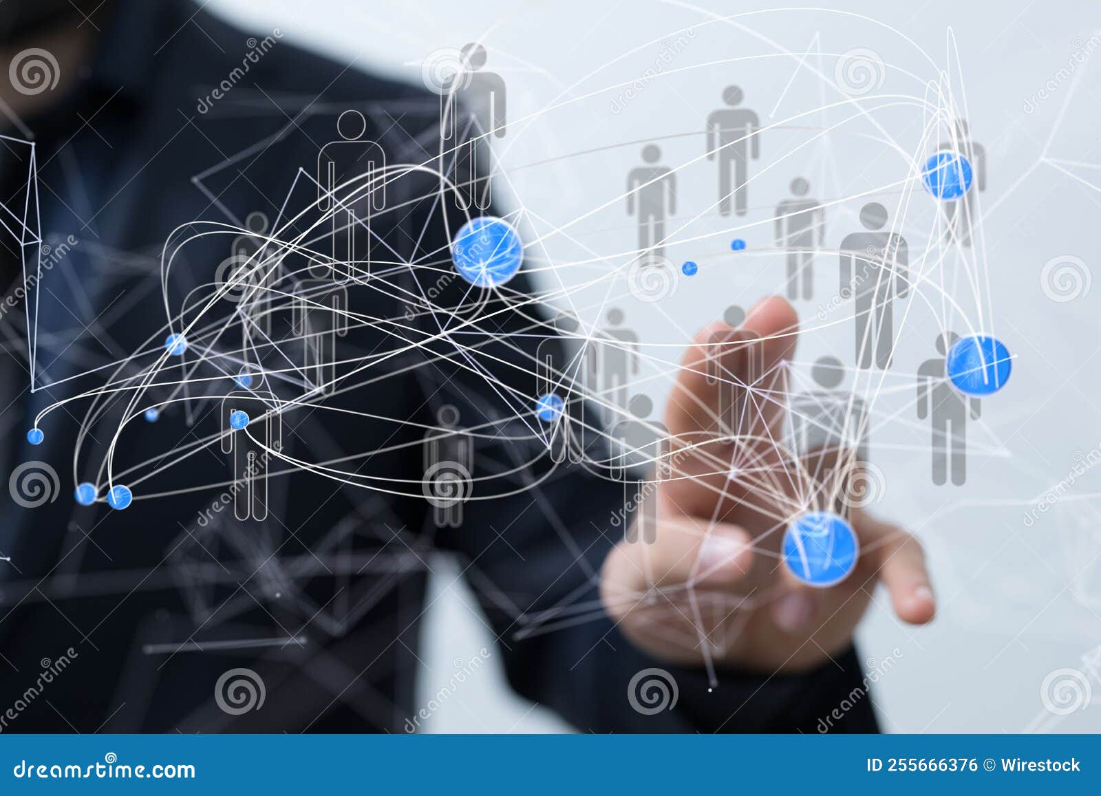 Businessman Touching a 3D Rendered Digital Data Network Icon Stock ...