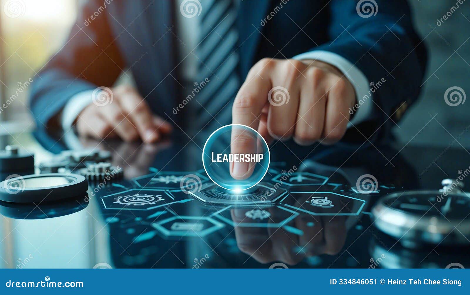 Businessman Activating Leadership Concept On Futuristic Interface Stock ...