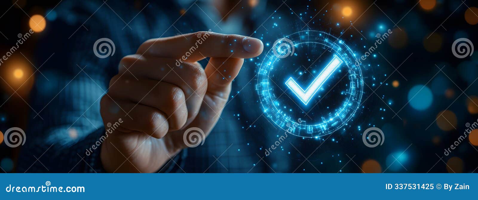 Businessman Touching Digital Check Mark Icon - Concept of Quality ...