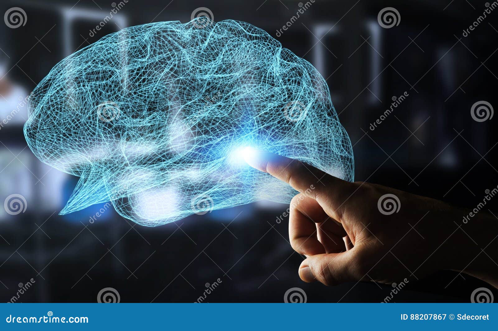 Businessman Touching Digital X-ray Human Brain with His Finger 3 Stock ...