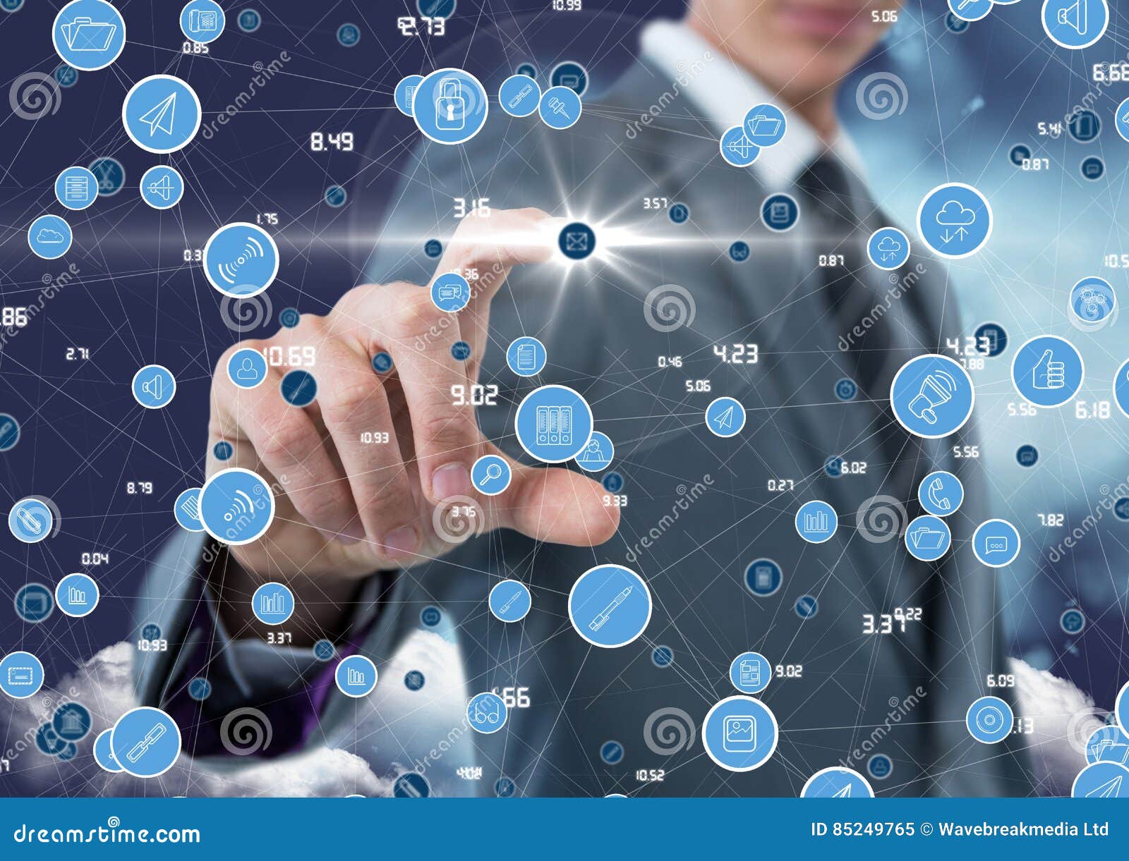 Businessman Touching Digitally Generated Connecting Icons Stock Image ...