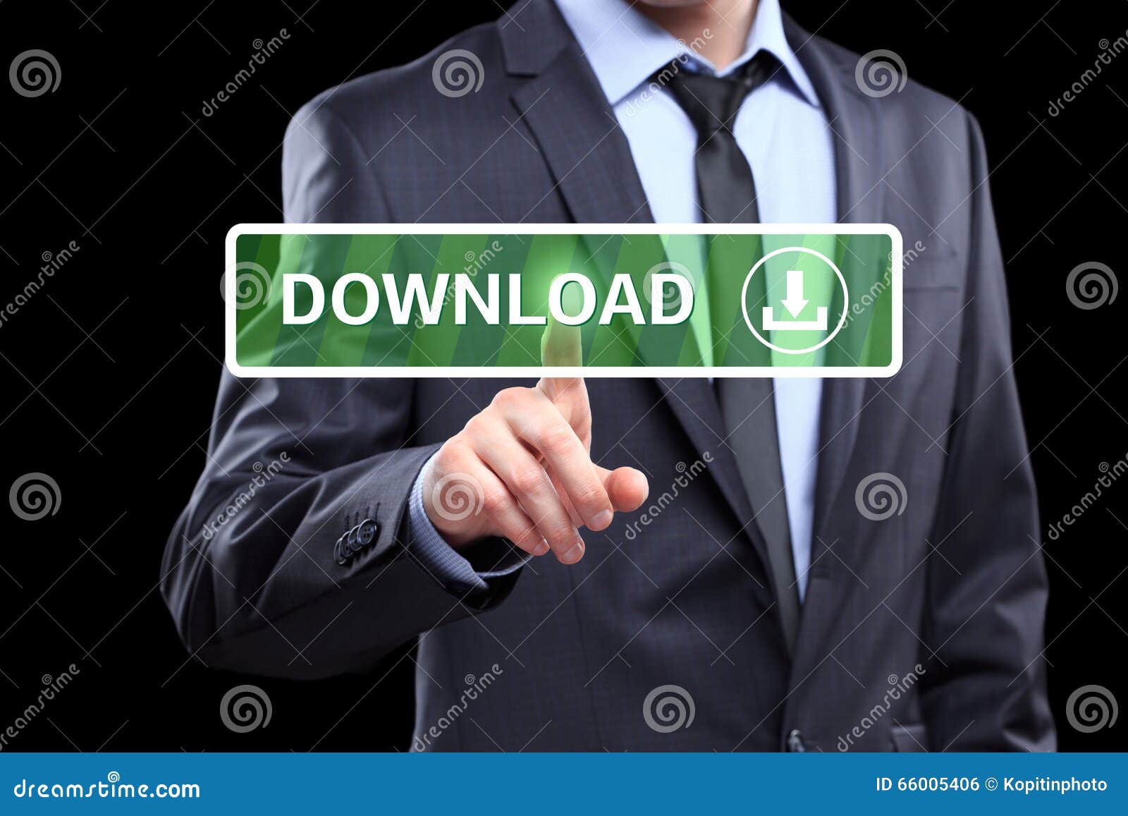 Businessman Touching a Download Button on Virtual Screen. Internet ...