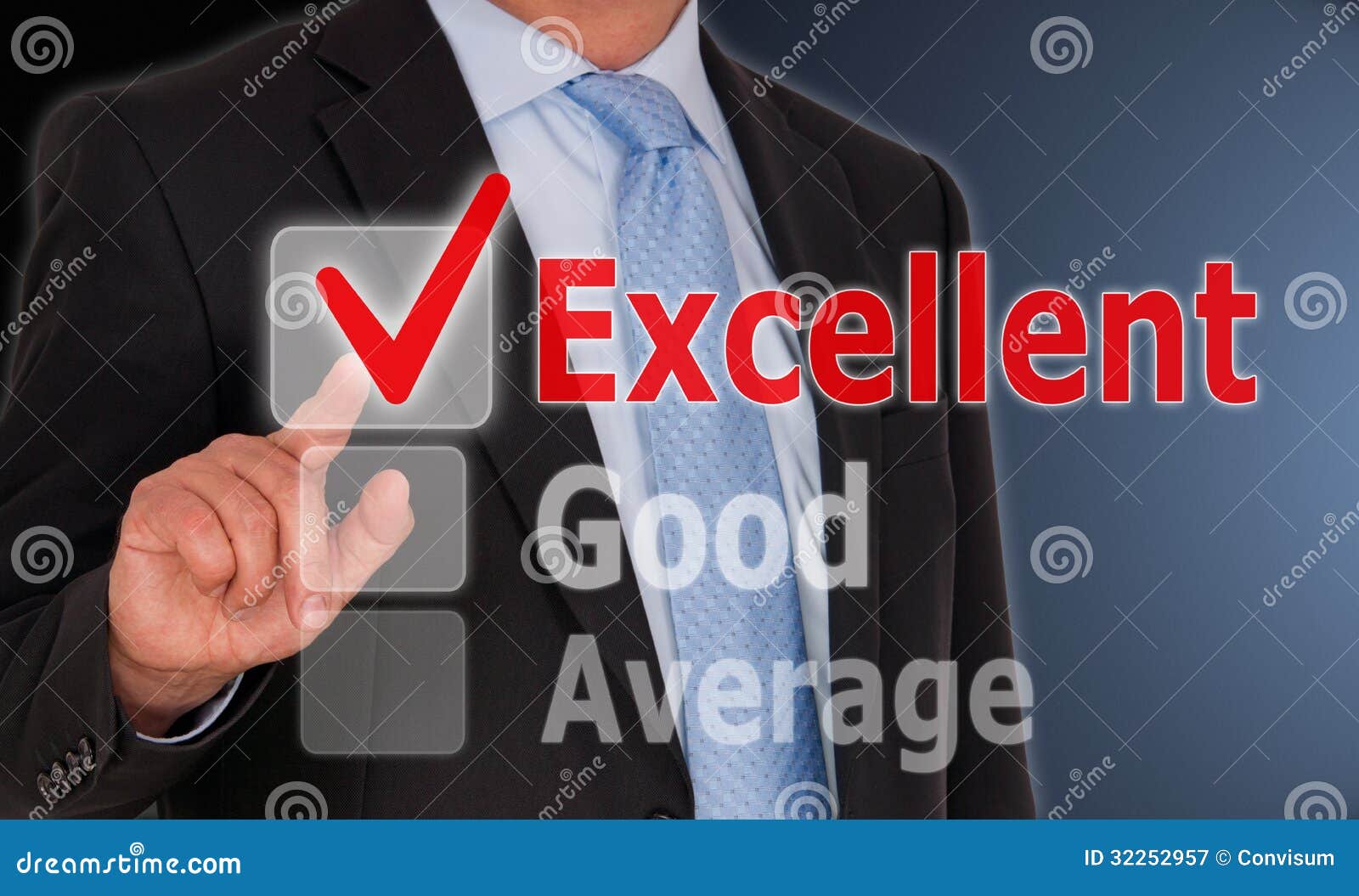 Businessman Touching Excellent Button Stock Image - Image of rates ...