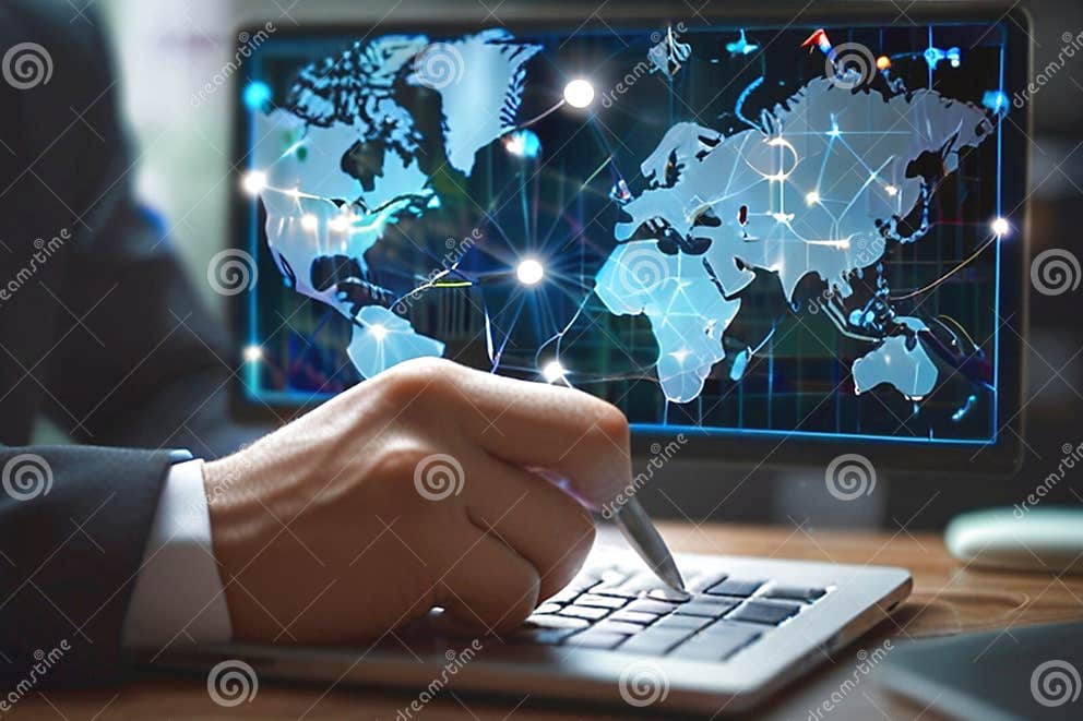 Businessman Touching Global Network and Data Exchanges Connection ...