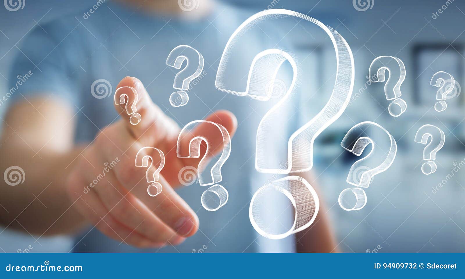 Businessman Touching Hand Drawn Question Marks Stock Illustration ...
