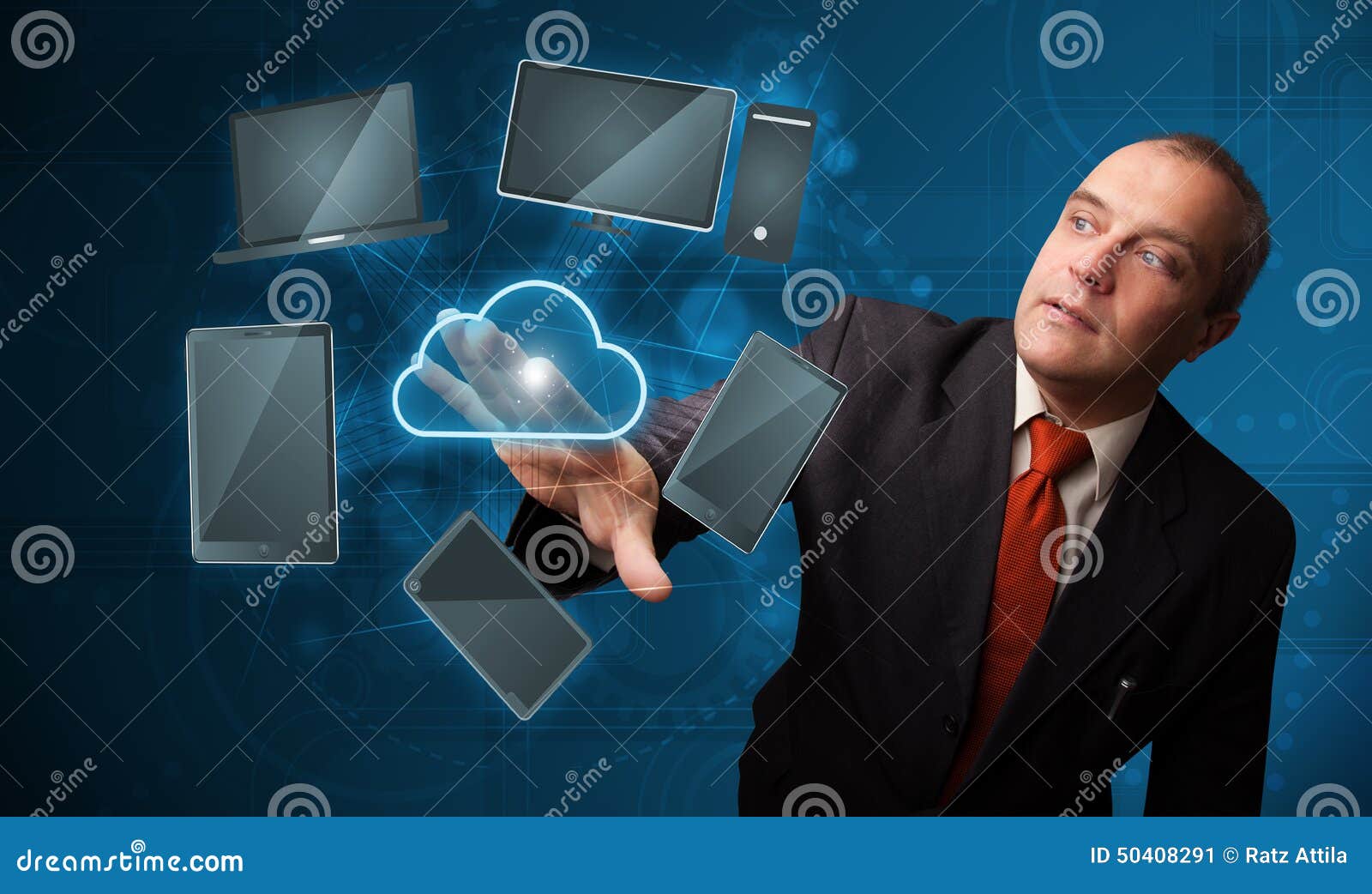 Businessman Touching High Technology Cloud Service Stock Image - Image ...