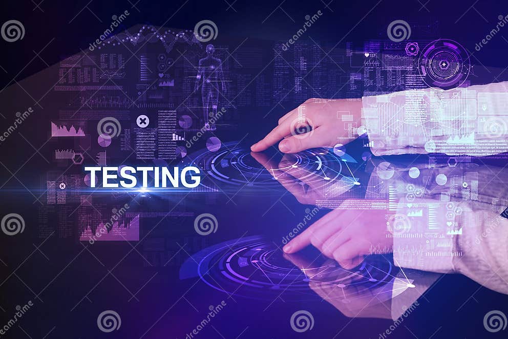 Businessman Touching Huge Display Concept Stock Photo - Image of ...