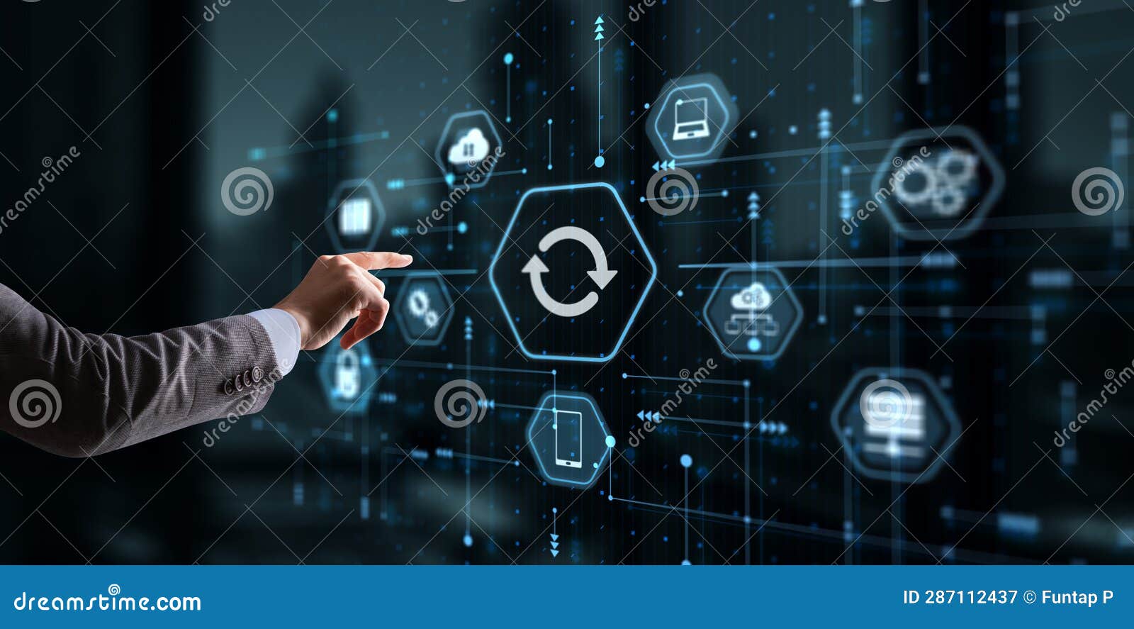 Businessman is Touching Icon Update Software Application. Hardware ...