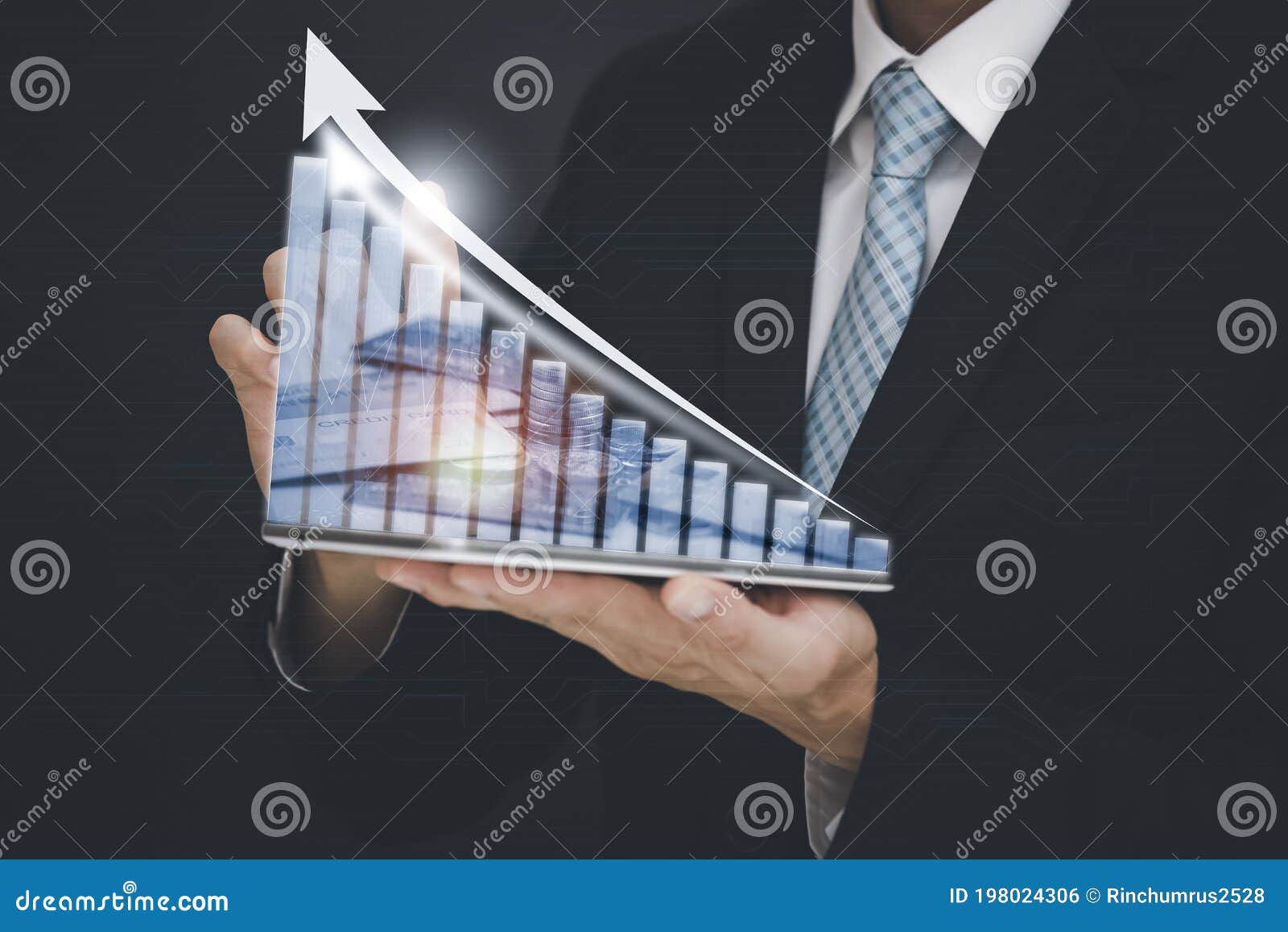 Businessman Touching Line Control in Graph Screen Icon of a Media ...