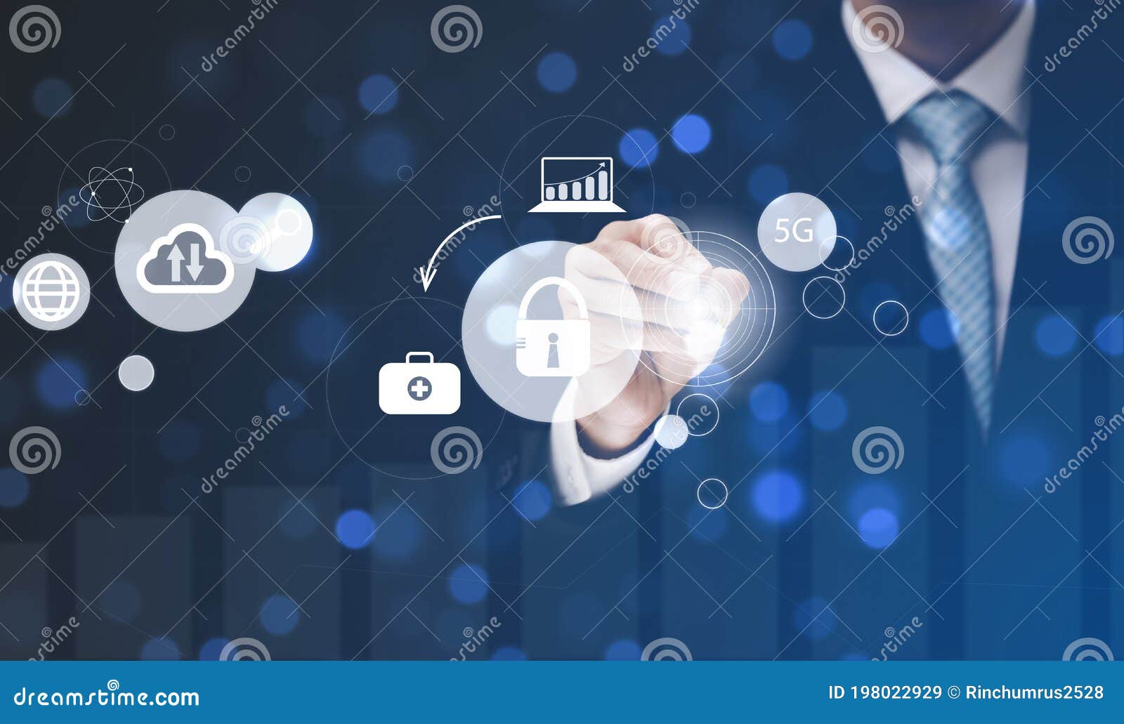 Businessman Touching Line Control in Graph Screen Icon of a Media ...