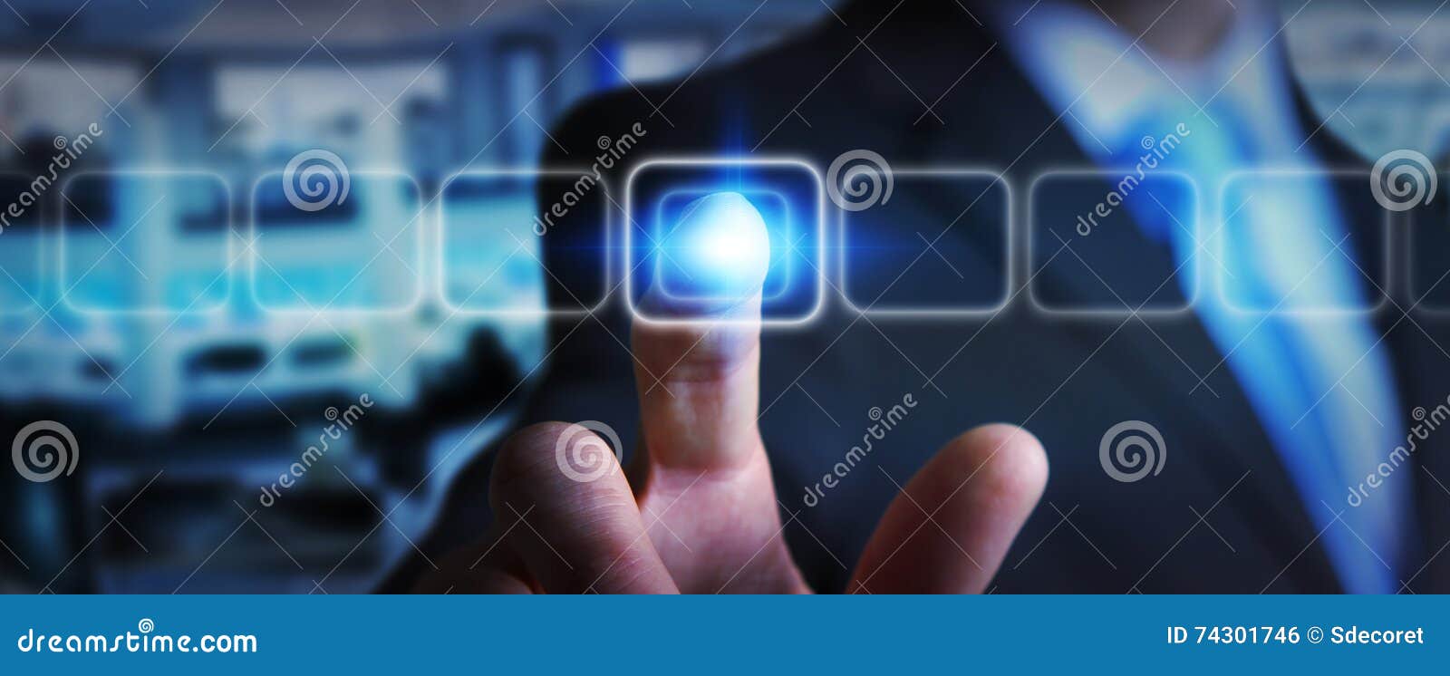 Businessman Touching Modern Tactile Screen Button Stock Illustration ...