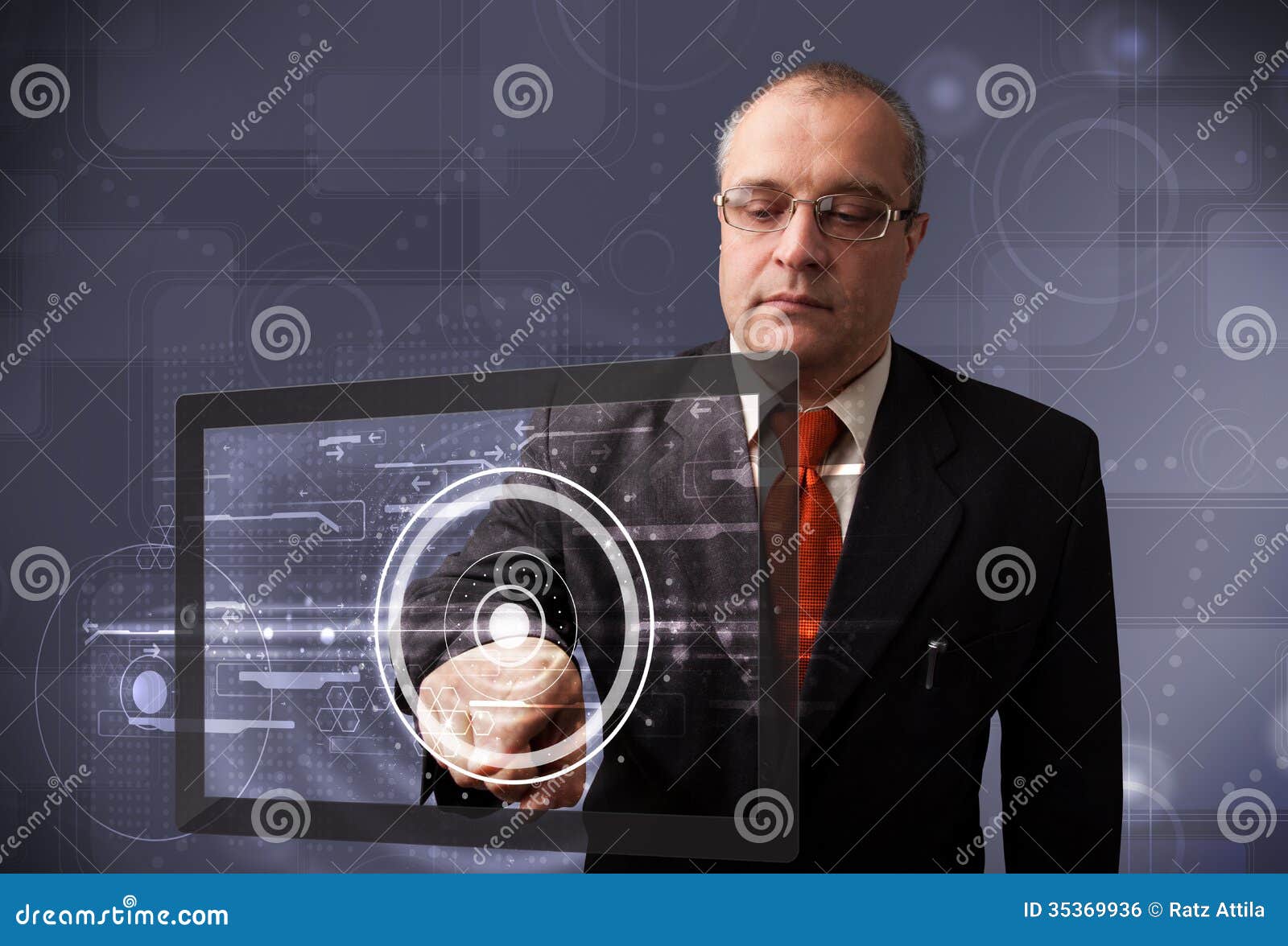 Businessman Touching Modern Technology Tablet Stock Photo - Image of ...