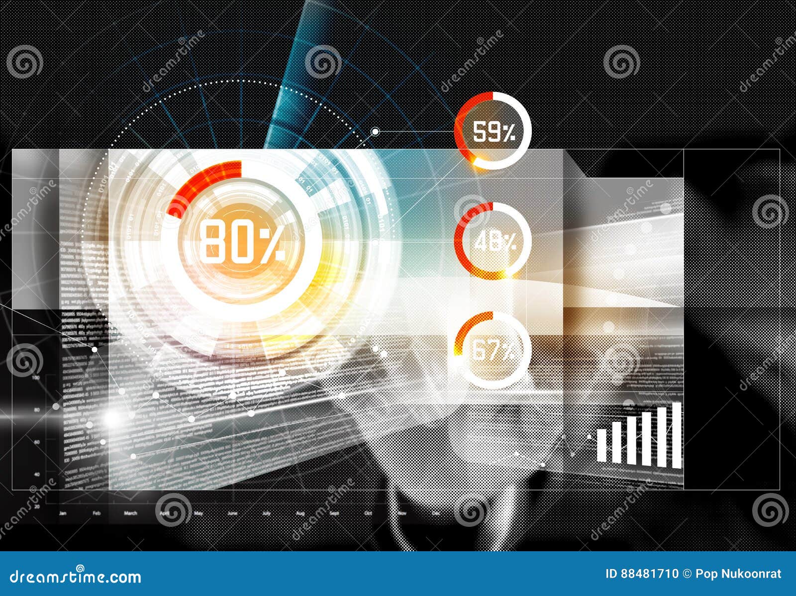 Businessman Touching Number on Screen Future Interface Stock ...