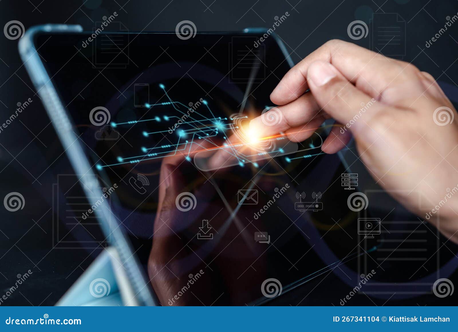 Businessman Touching Online Screen Interface IOT. Internet of Things ...