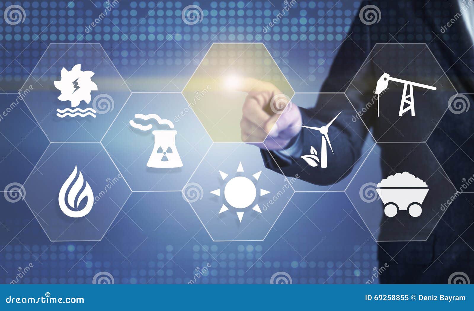 Businessman Touching the Screen about Energy Source Stock Image - Image ...