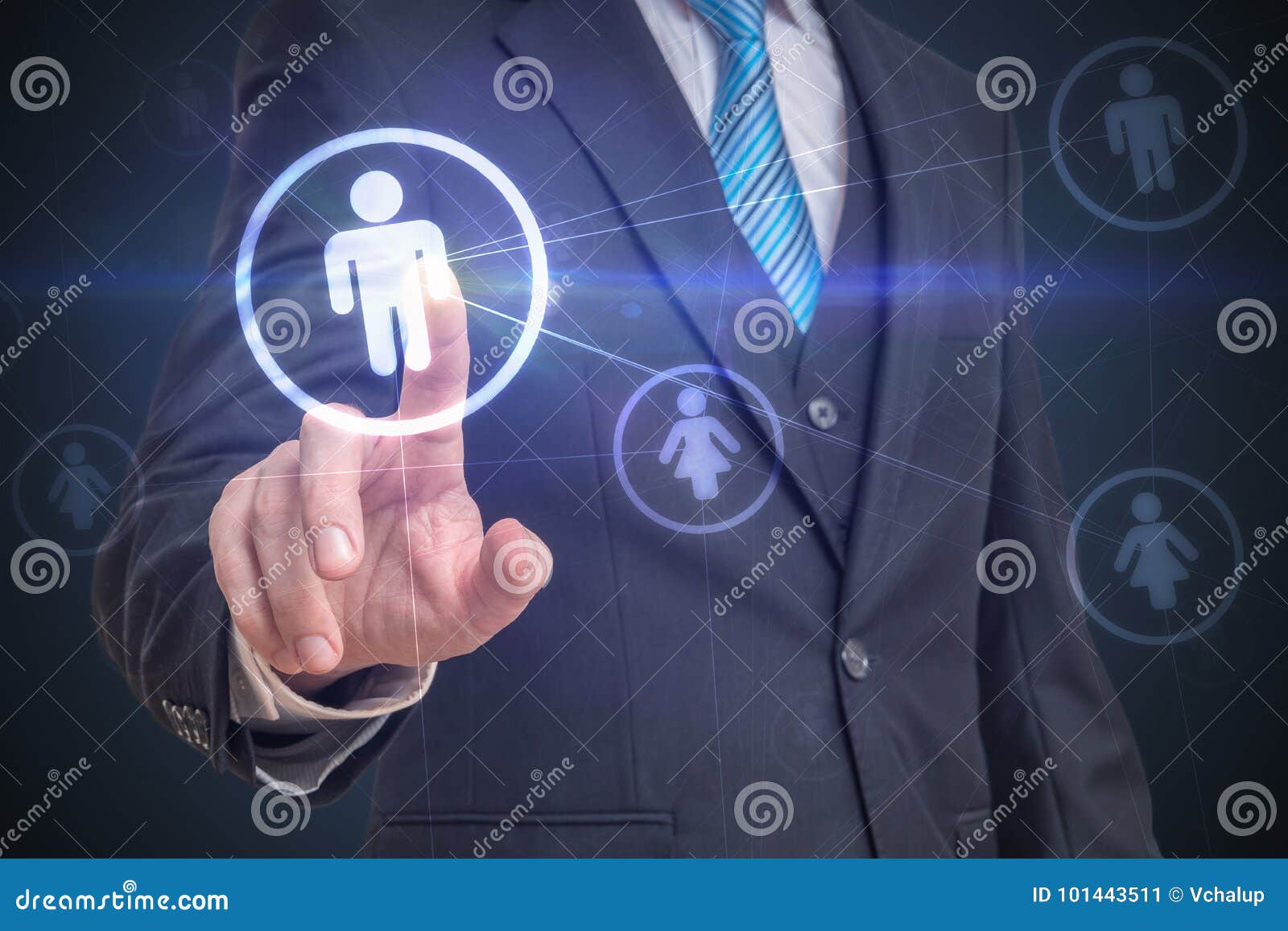 Businessman is Touching Screen with Finger and Selecting User in Social ... Businessman is Touching Screen with Finger and Selecting User in Social ...