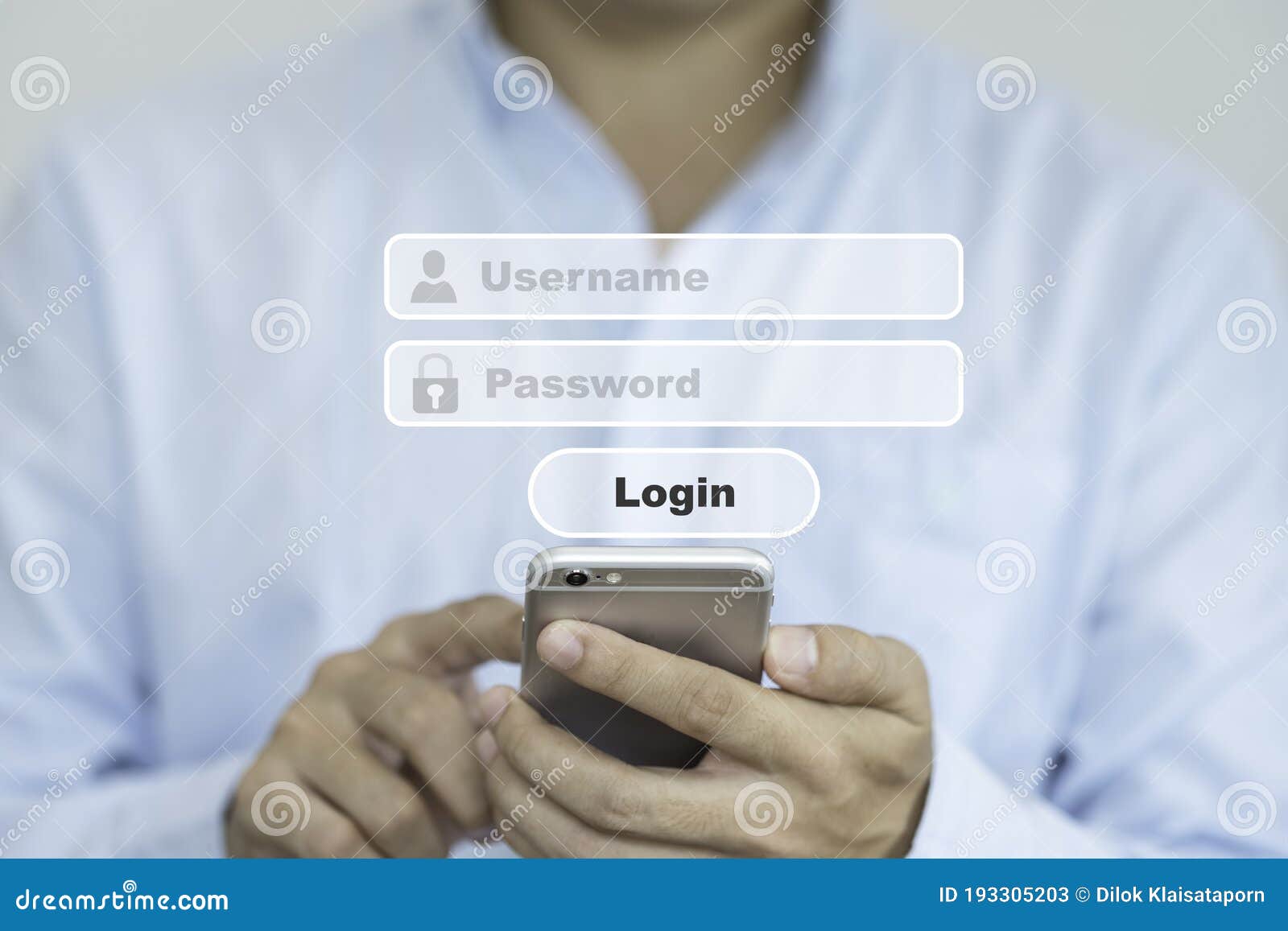 Businessman Touching Screen of Mobile Phone and Virtual Username ...