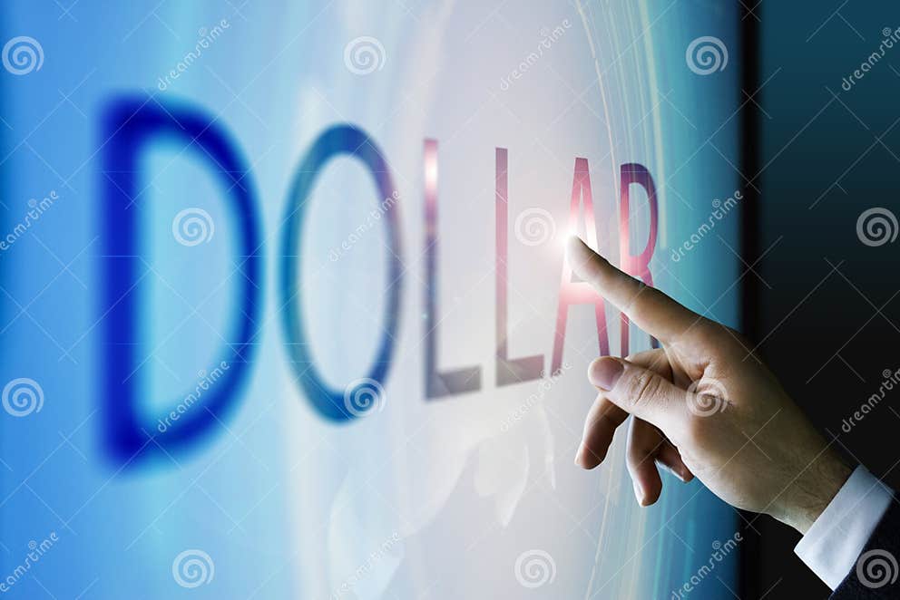Businessman Touching the Screen about Dollar Stock Photo - Image of ...