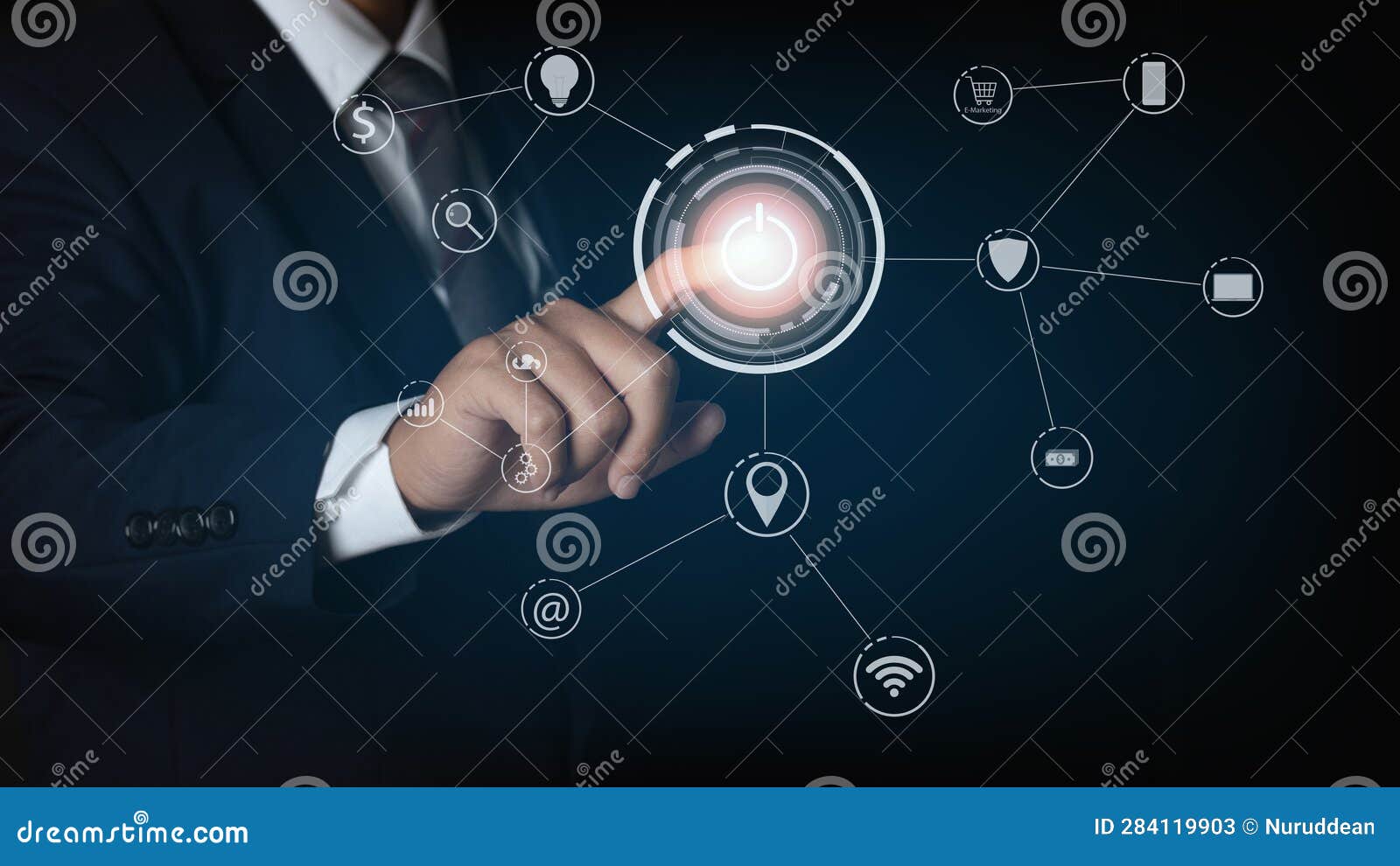 Businessman Pushing Power Button. Connection Network Icon Stock Image ...