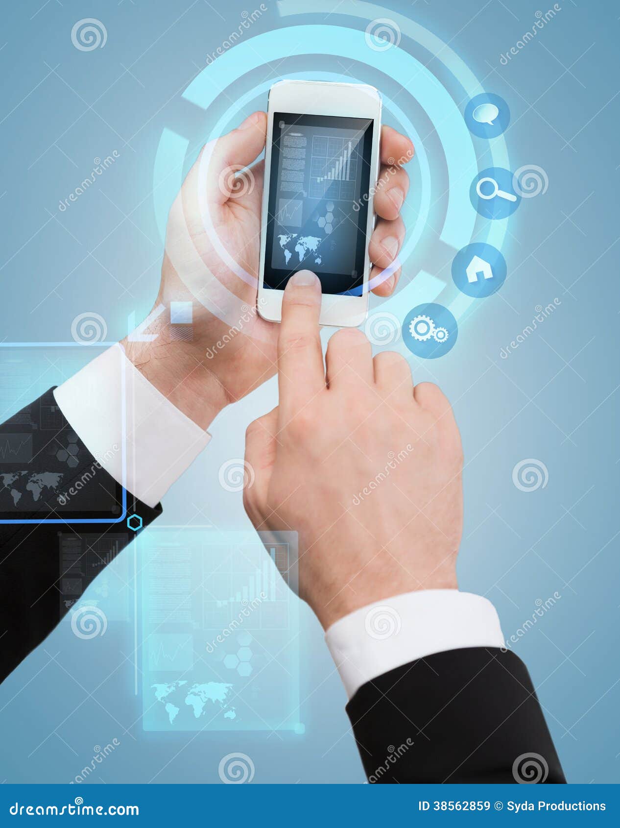 Businessman Touching Screen of Smartphone Stock Image - Image of ...