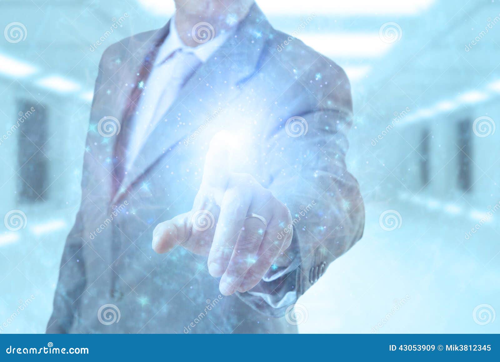 Businessman Touching Screen Stock Image - Image of bulb, screen: 43053909
