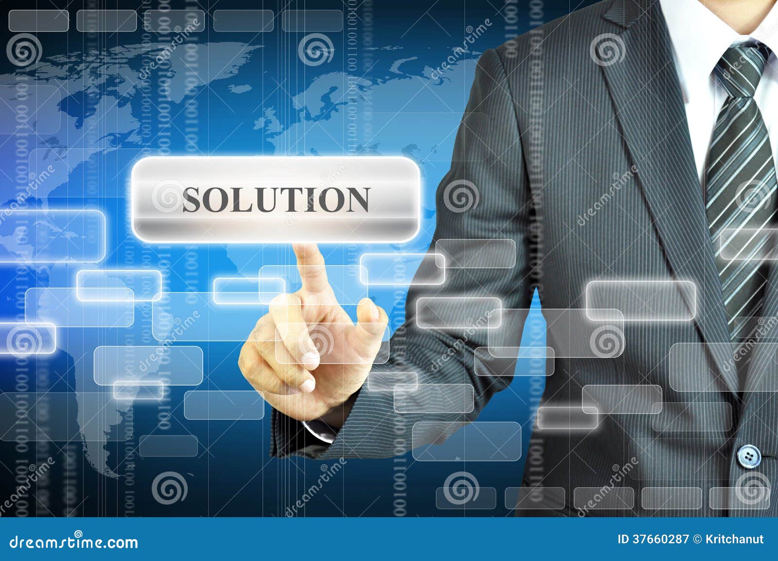 Businessman Touching SOLUTION Sign Stock Illustration - Illustration of ...