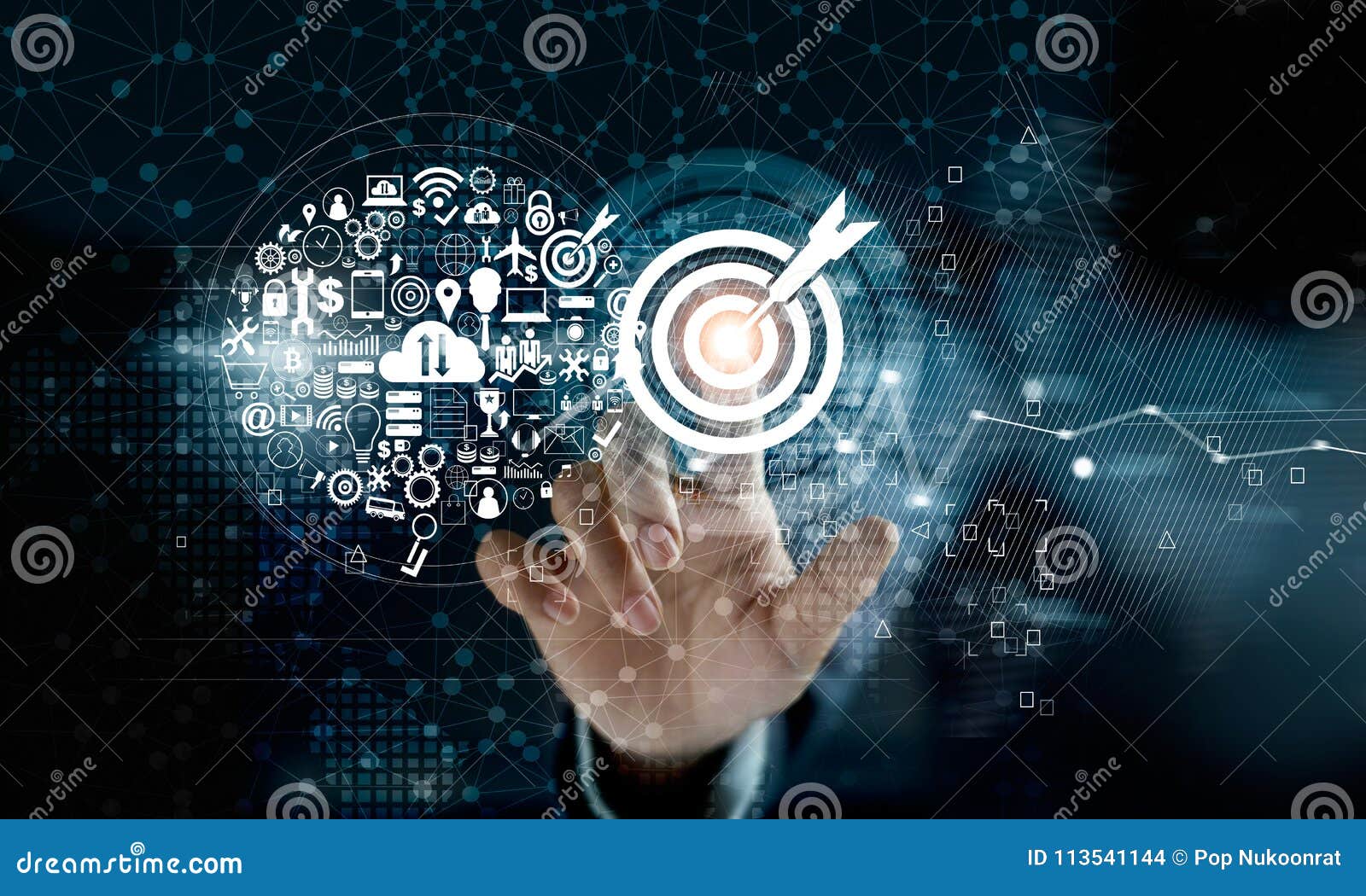 Businessman Touching Target with Icon Digital Marketing Netwo Stock ... Businessman Touching Target with Icon Digital Marketing Netwo Stock ...