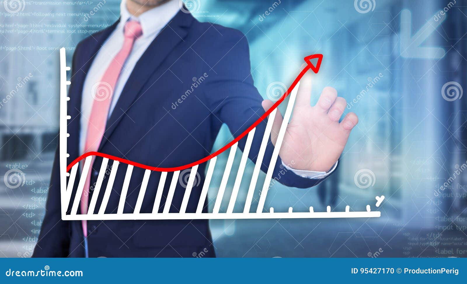 Businessman Touching Technology Interface with Financial Curve a Stock ...