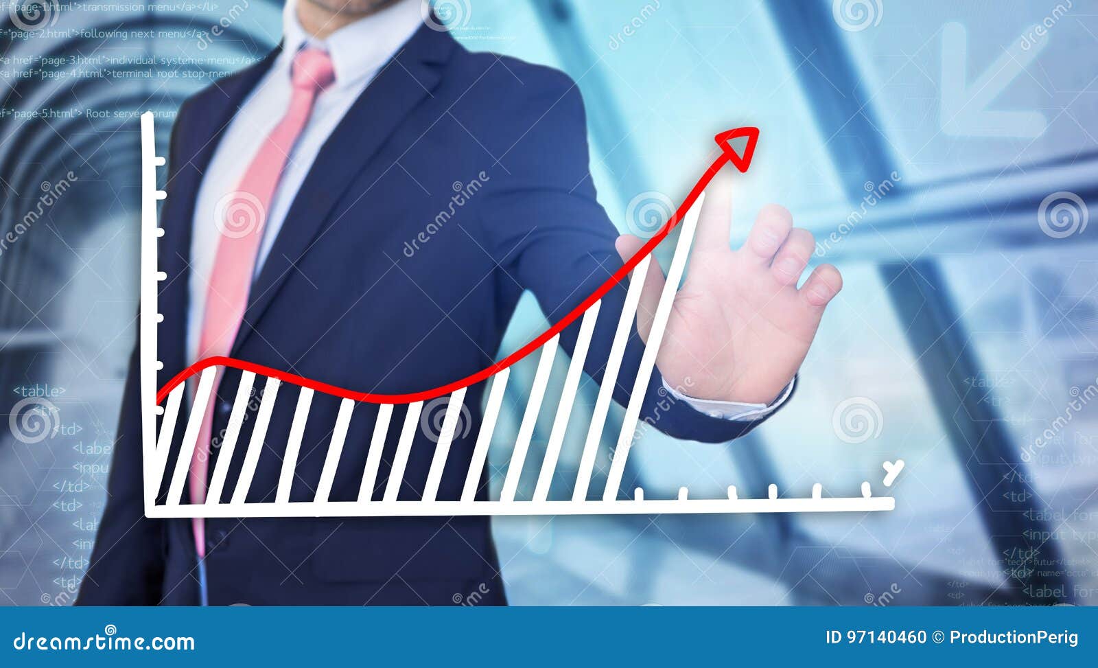 Businessman Touching Technology Interface with Financial Curve a Stock ...