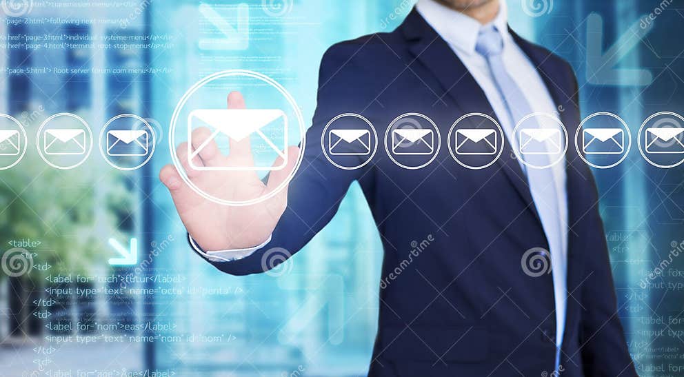 Businessman Touching Technology Interface with Professional Email Icon ...