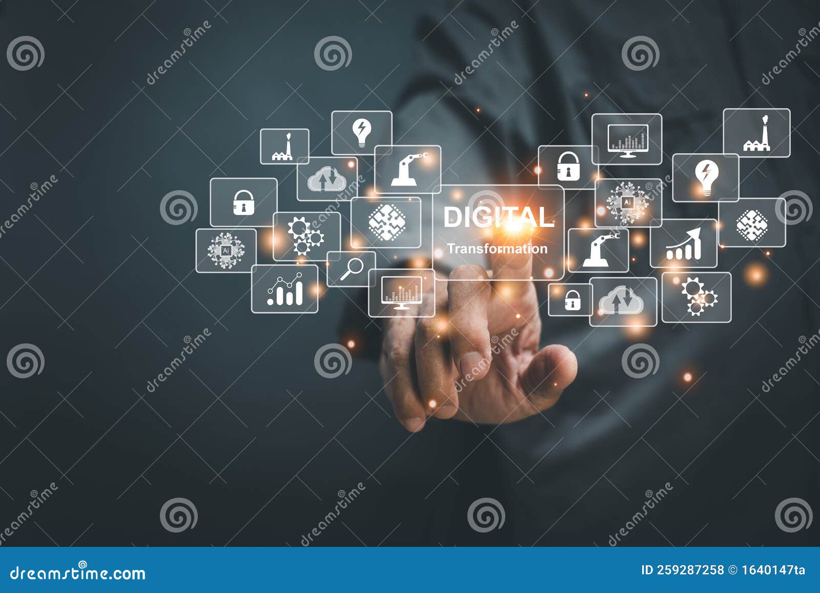 Businessman Touching Virtual Screen for Digitalization Stock Photo ...