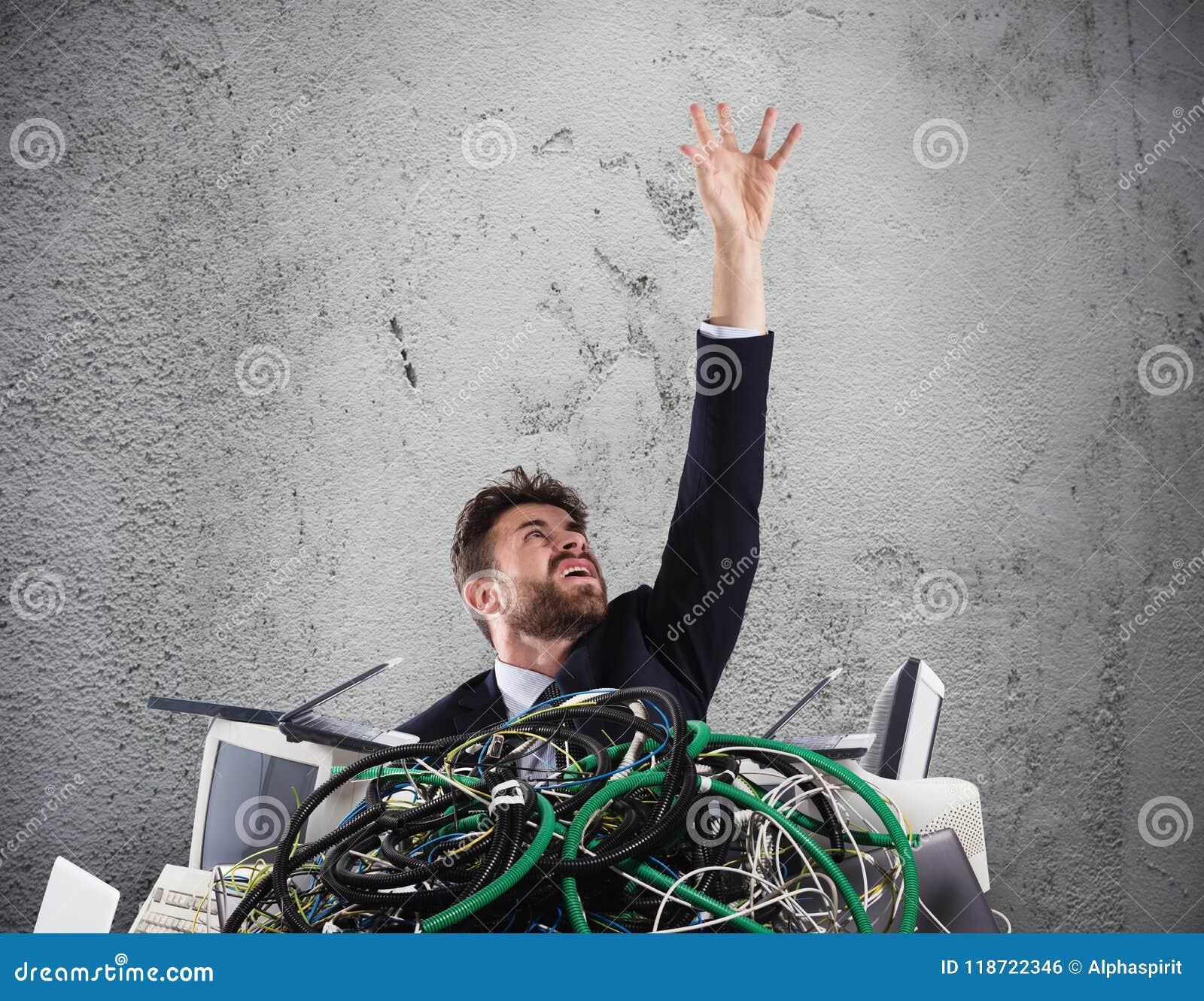 Businessman Trapped by Cables. Concept of Stress and Overwork Stock ...