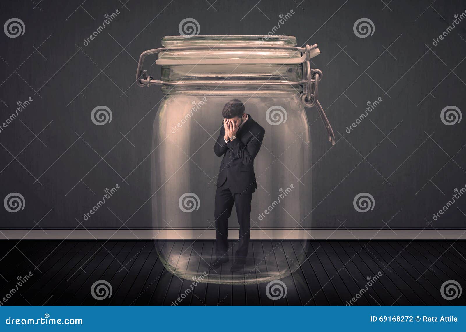 Businessman Trapped into a Glass Jar Concept Stock Photo - Image of ...