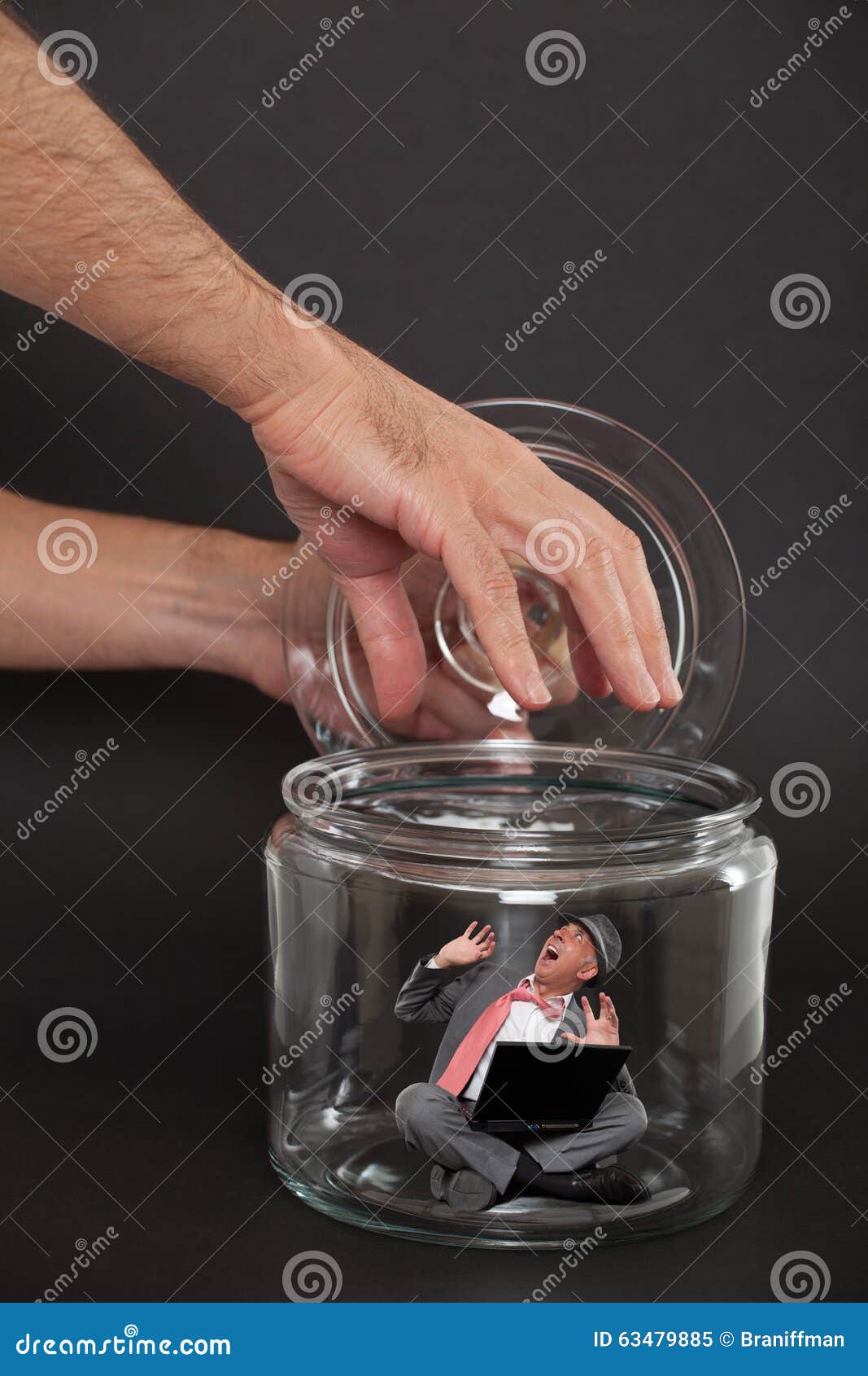 Businessman Trapped Inside a Jar Stock Image - Image of computer, hand ...