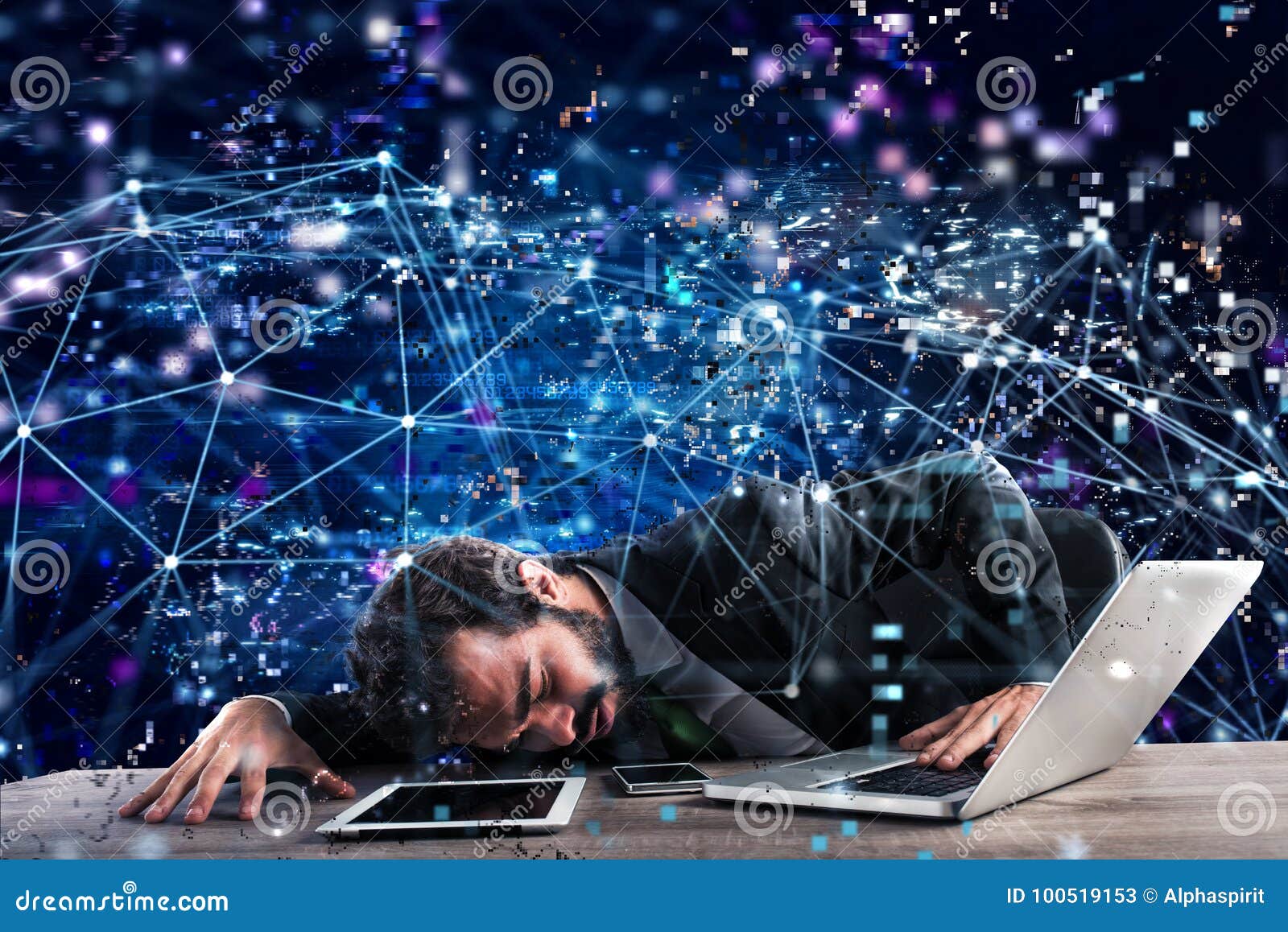 Businessman Trapped in a Technology Network. Concept of Internet ...