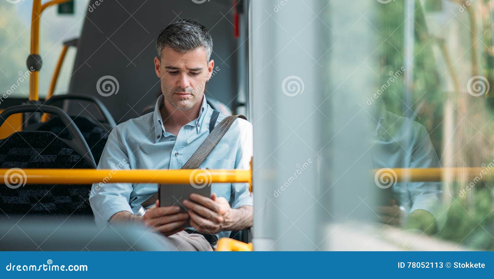 Businessman Traveling by Bus Stock Image - Image of commuter, moving ...