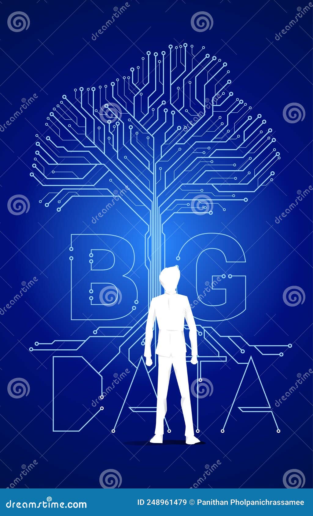 Businessman and Tree with from Digital Line Connect Dot Circuit Board ...