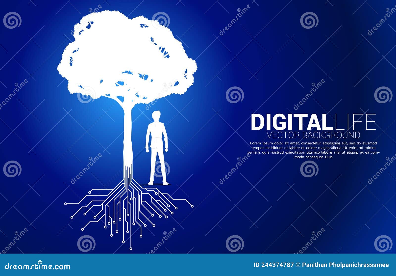 Businessman and Tree with from Digital Line Connect Dot Circuit Board ...