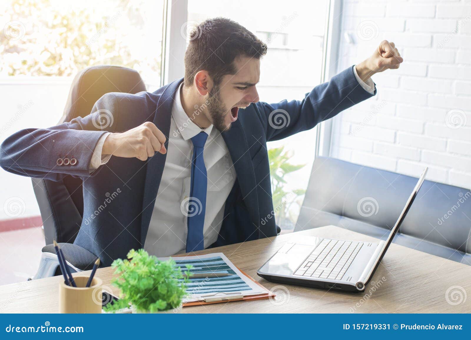 Business man with computer stock image. Image of positive - 157219331