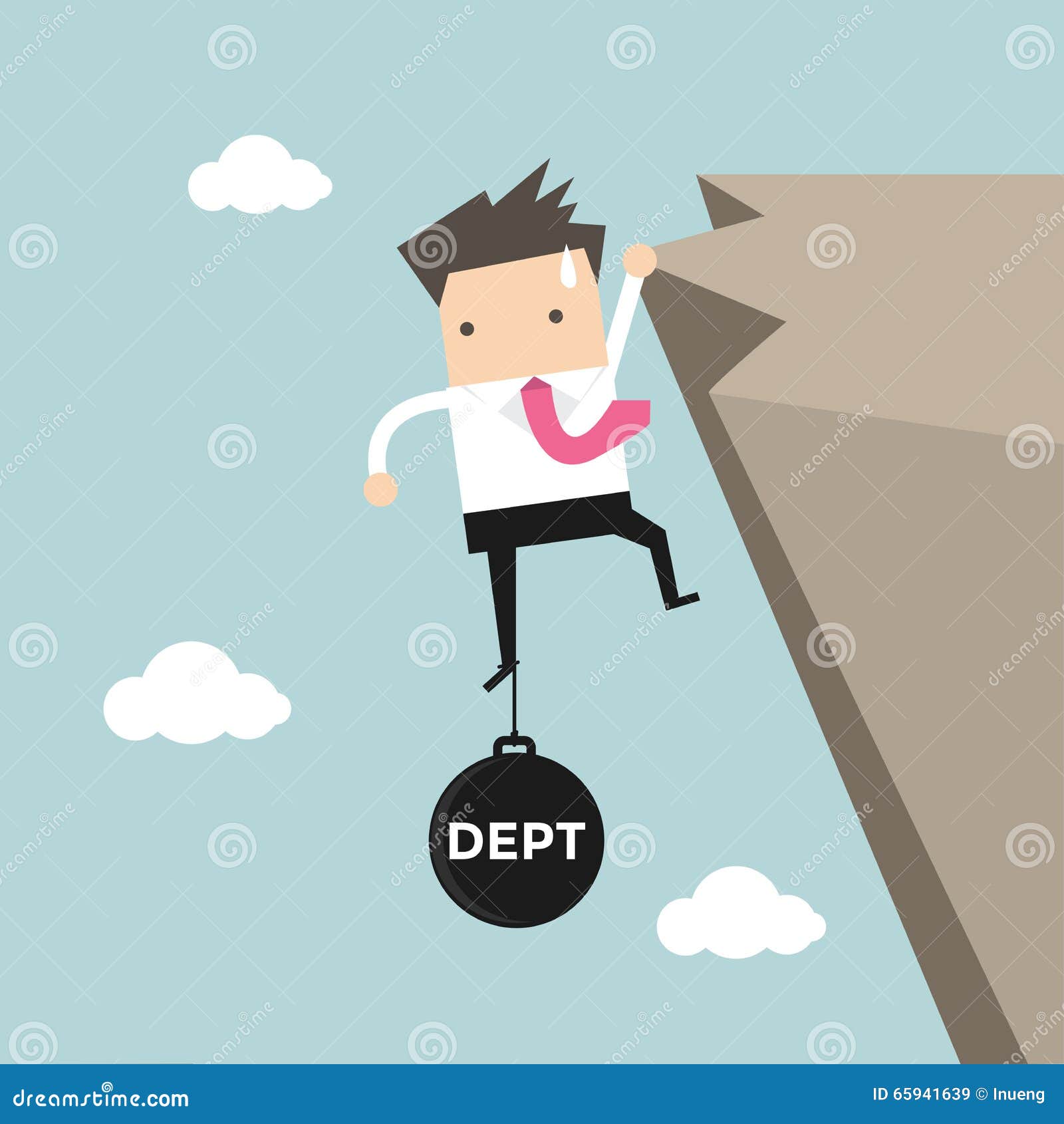Businessman Try Hard To Hold on the Cliff with Debt Burden Stock Vector ...