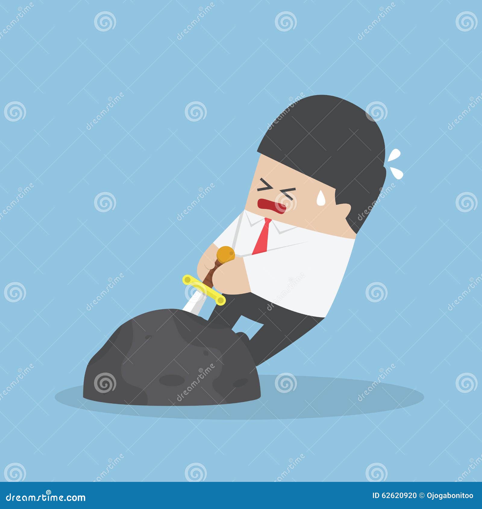 Businessman Try To Pull Sword from Stone Stock Vector - Illustration of ...
