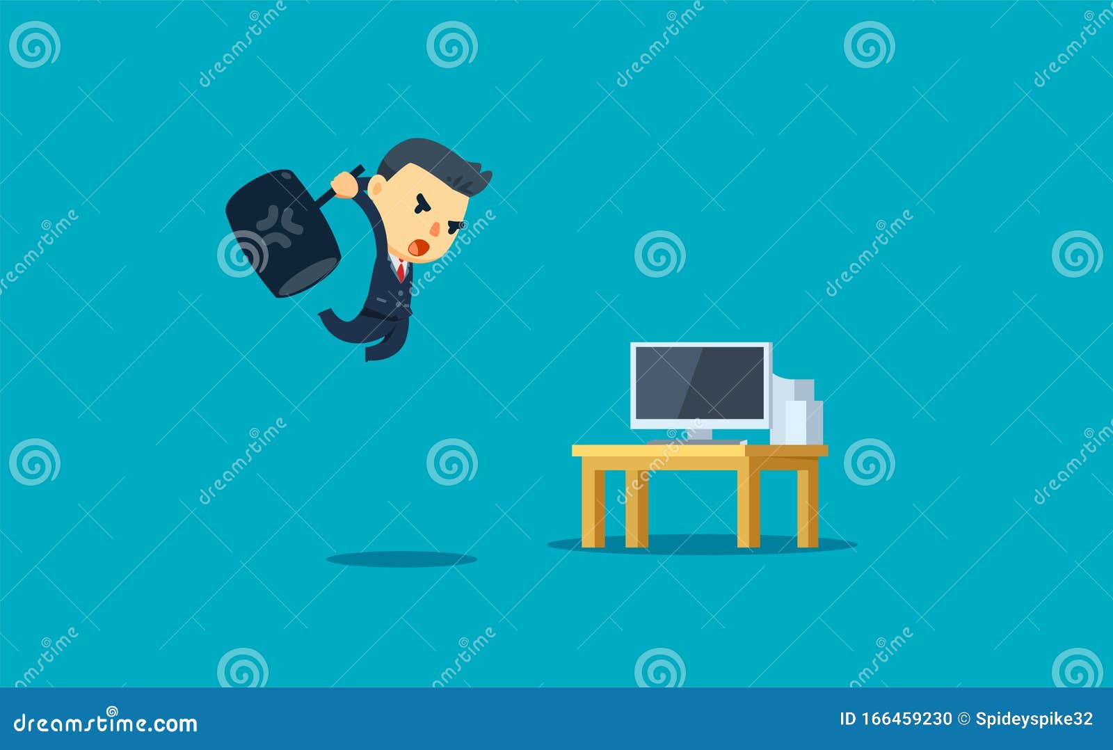 A Businessman is Trying To Broke the Computer. Vector Illustration ...