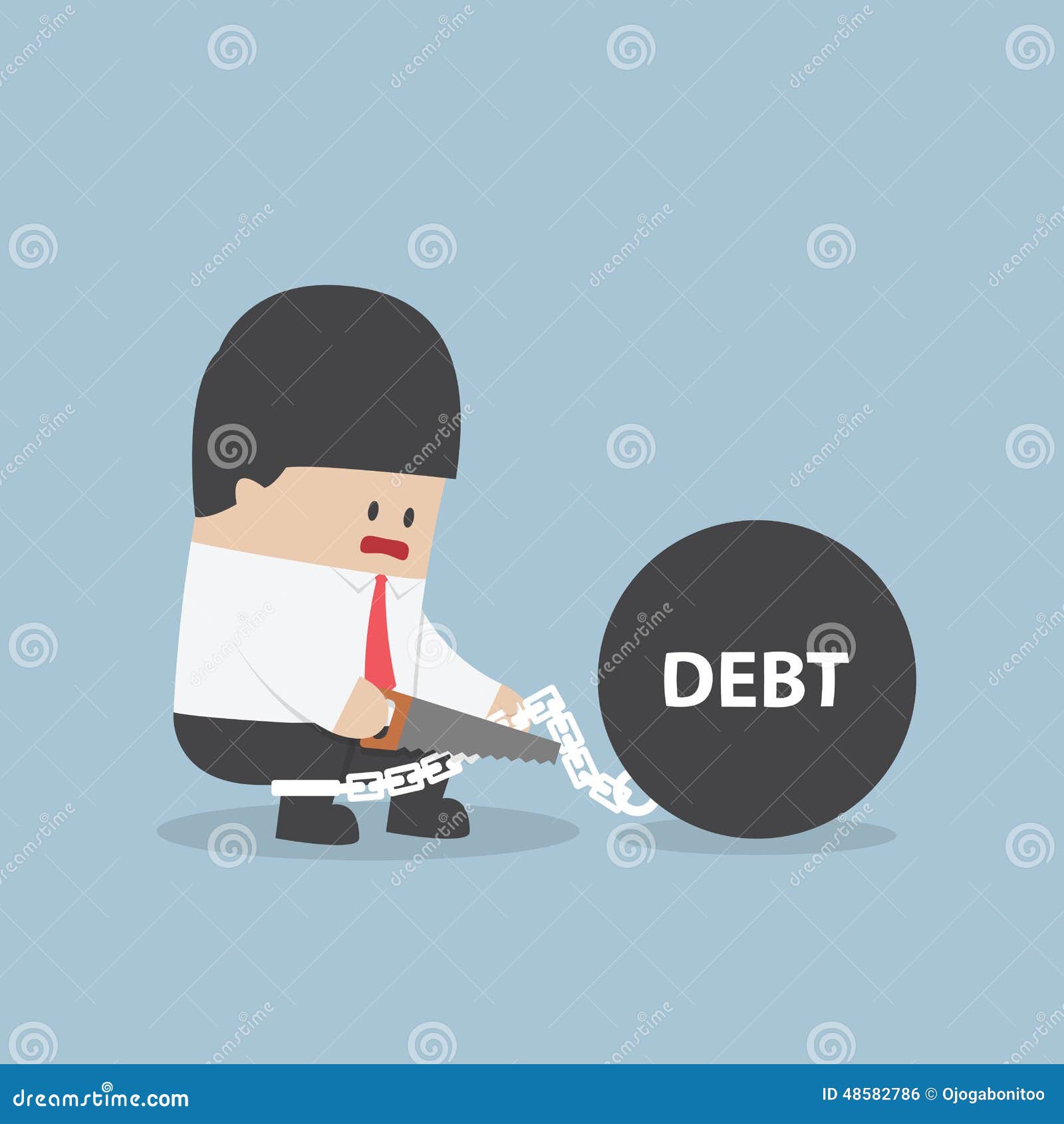 Businessman Trying To Destroy Debt Chain by Hacksaw Stock Vector ...