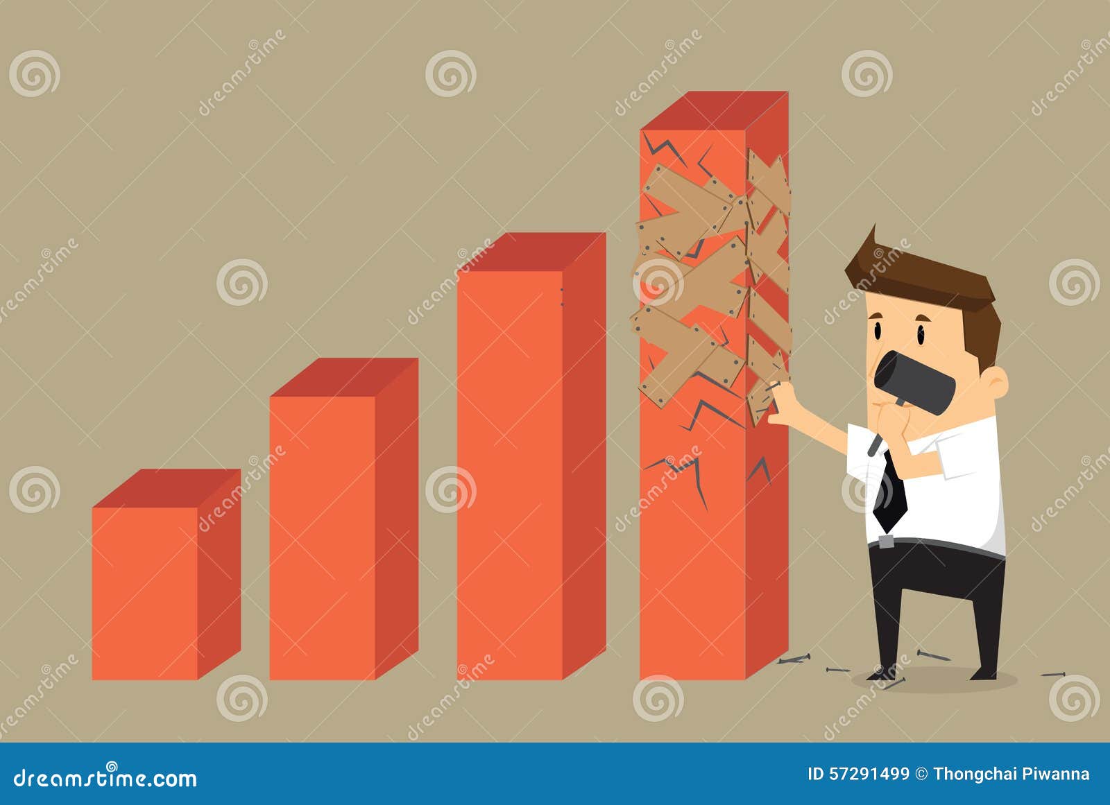 Businessman Trying To Repair the Graph Stock Vector - Illustration of ...