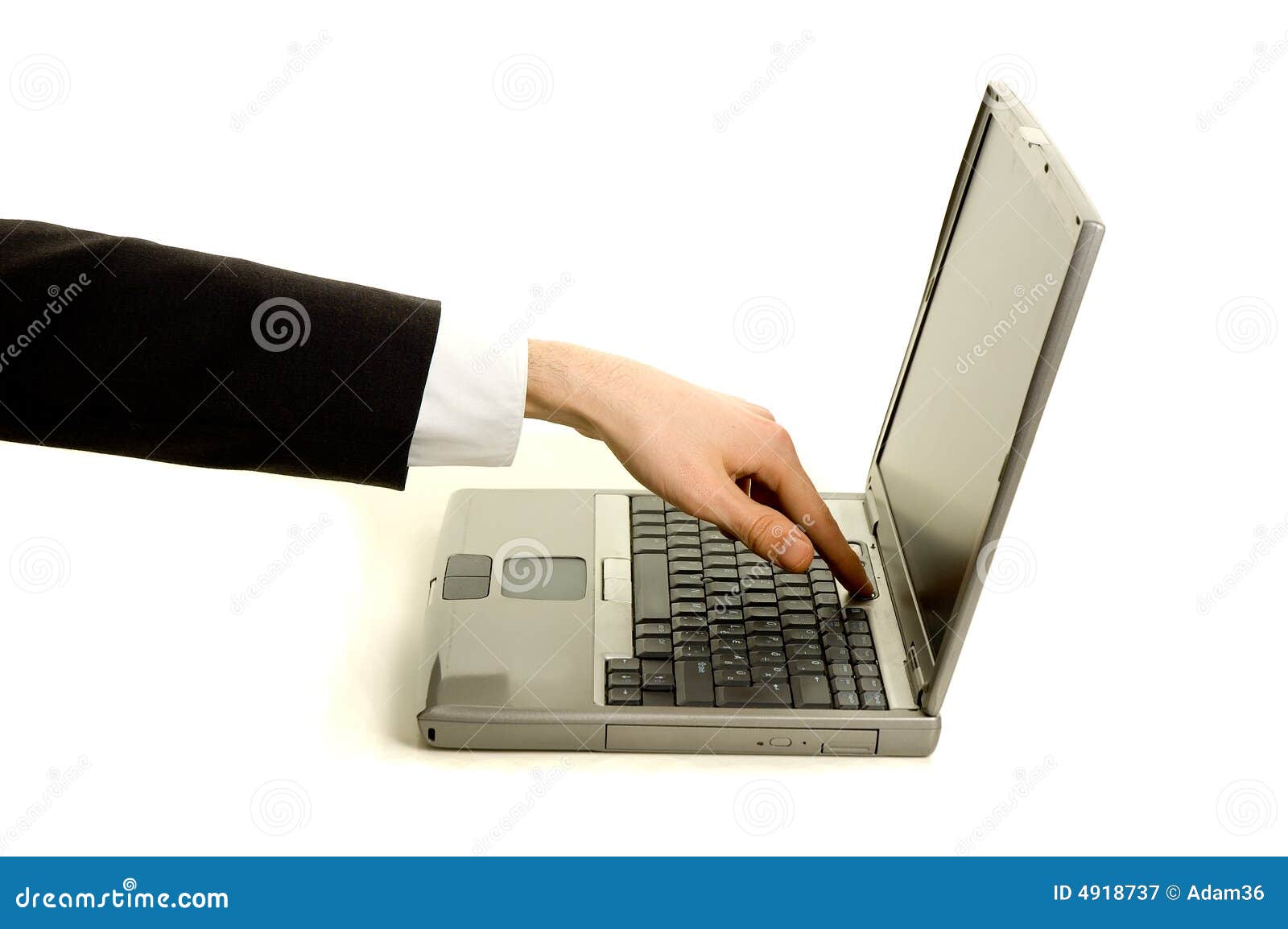 Businessman Turning the Laptop on Stock Image - Image of working, hand ...