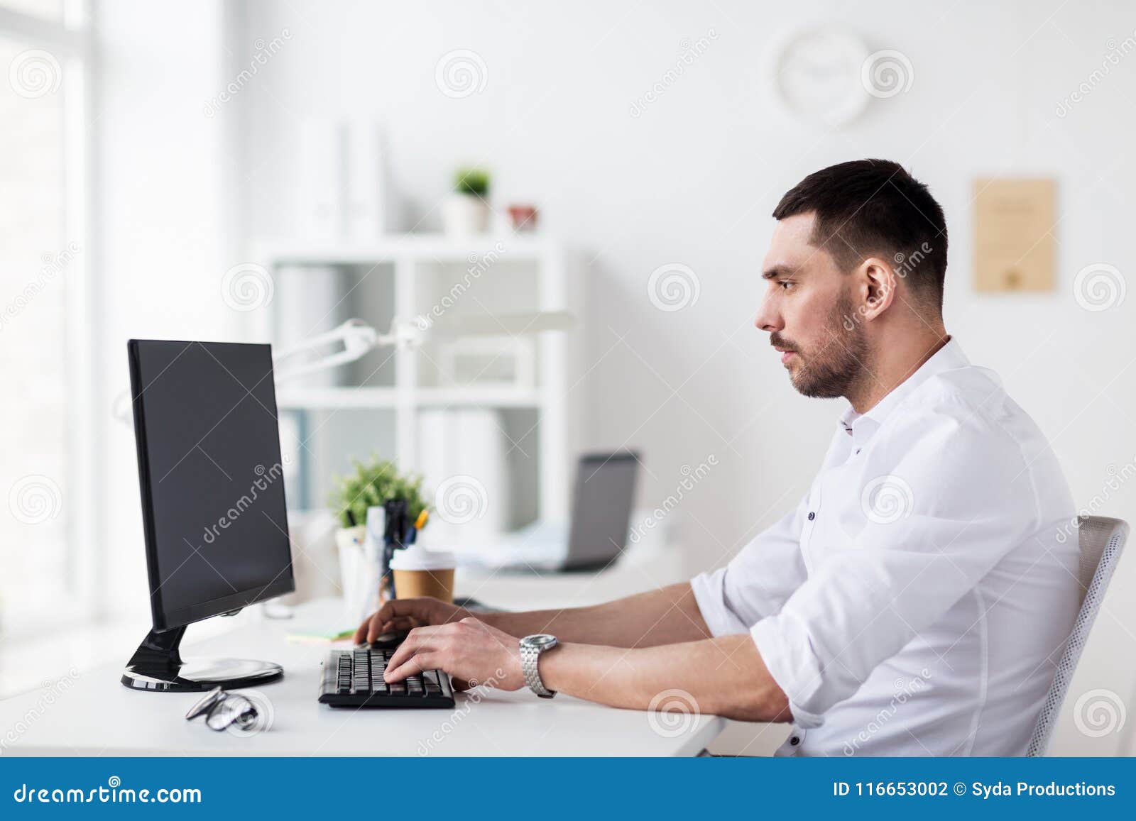 Businessman Typing on Computer Keyboard at Office Stock Photo - Image ...