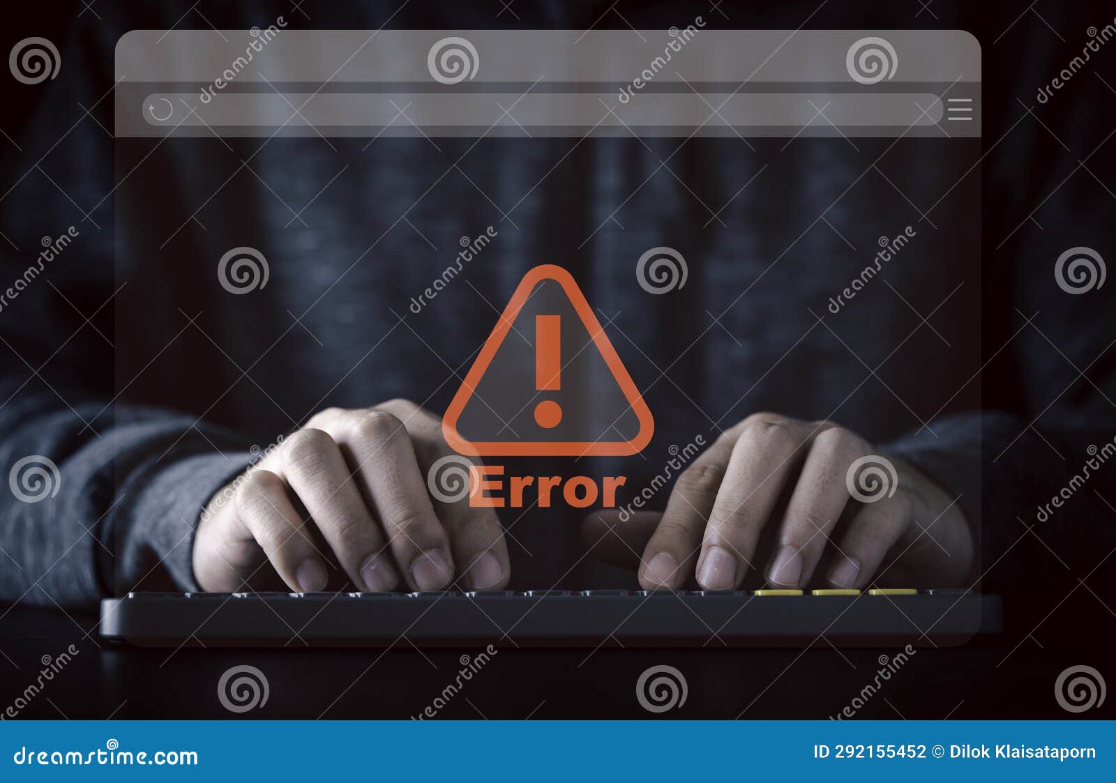 Businessman Typing on Computer Keyboard with Virtual Monitor Red ...