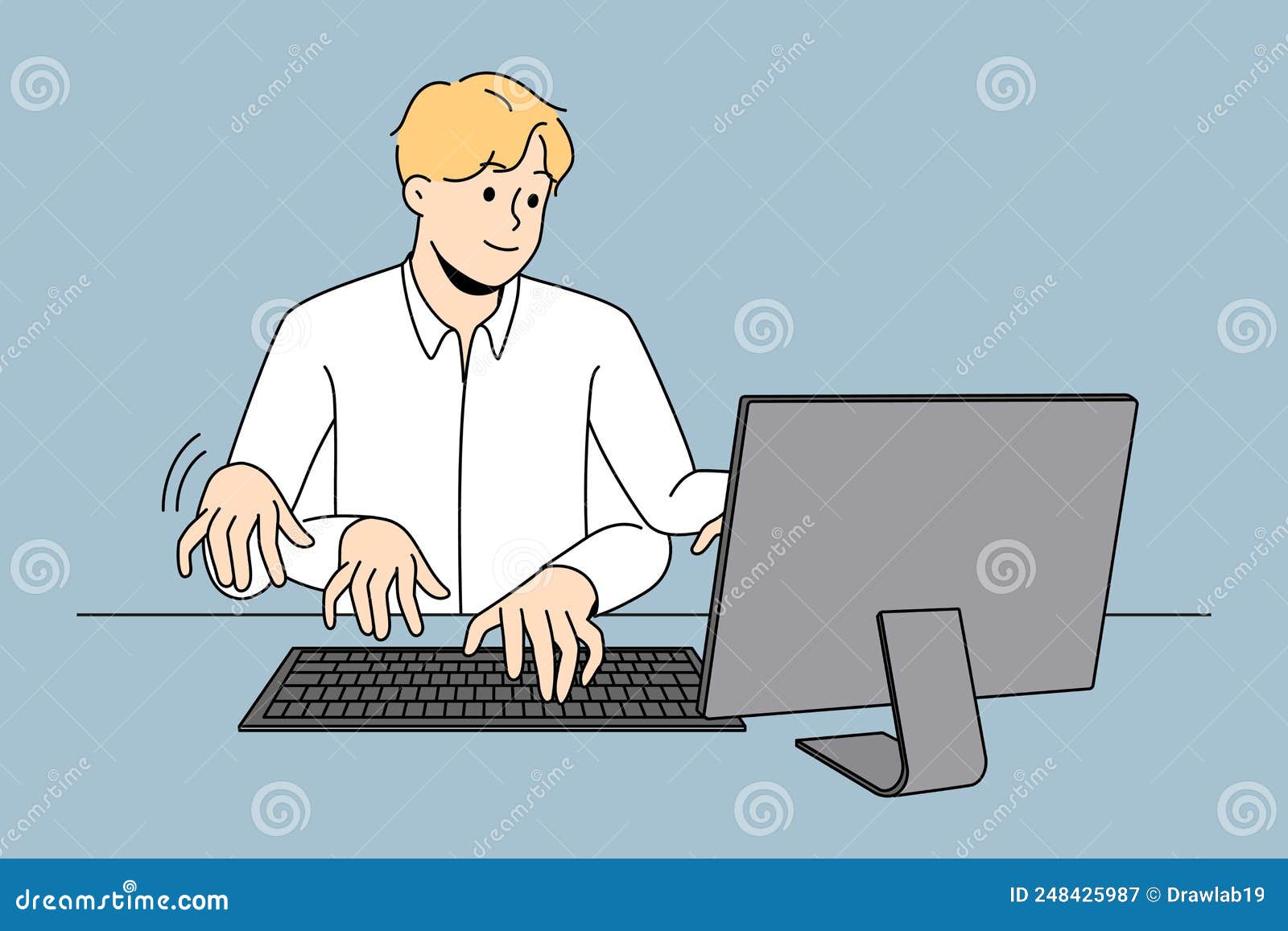 Businessman Typing on Computer with Numerous Hands Stock Vector ...