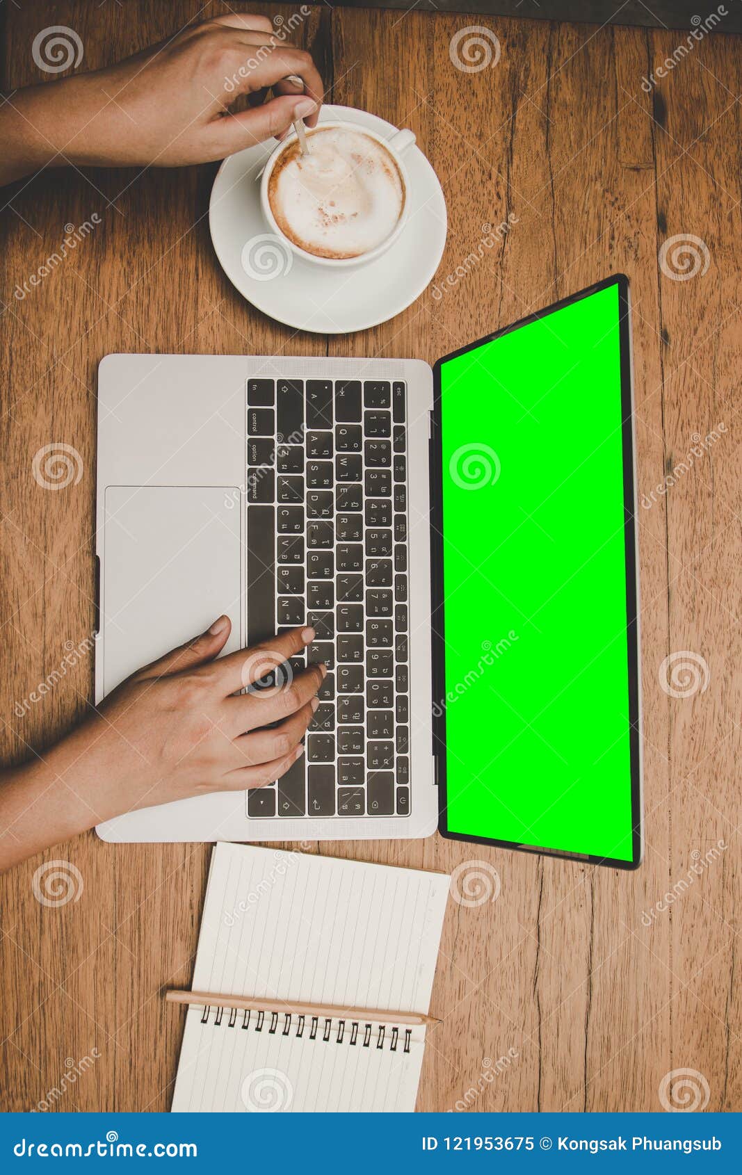 Businessman Typing the Data into Laptop for Summary with Chroma Green ...