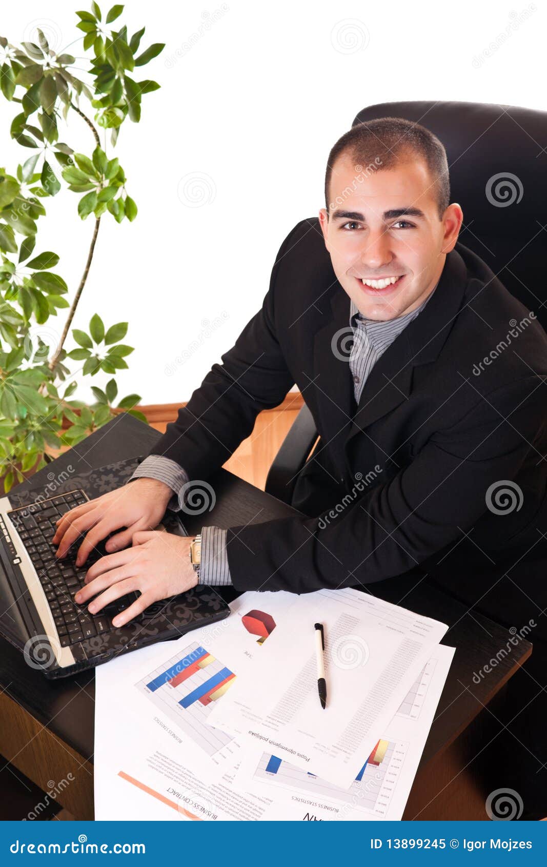 Businessman Typing on Laptop in Office Stock Image - Image of ...